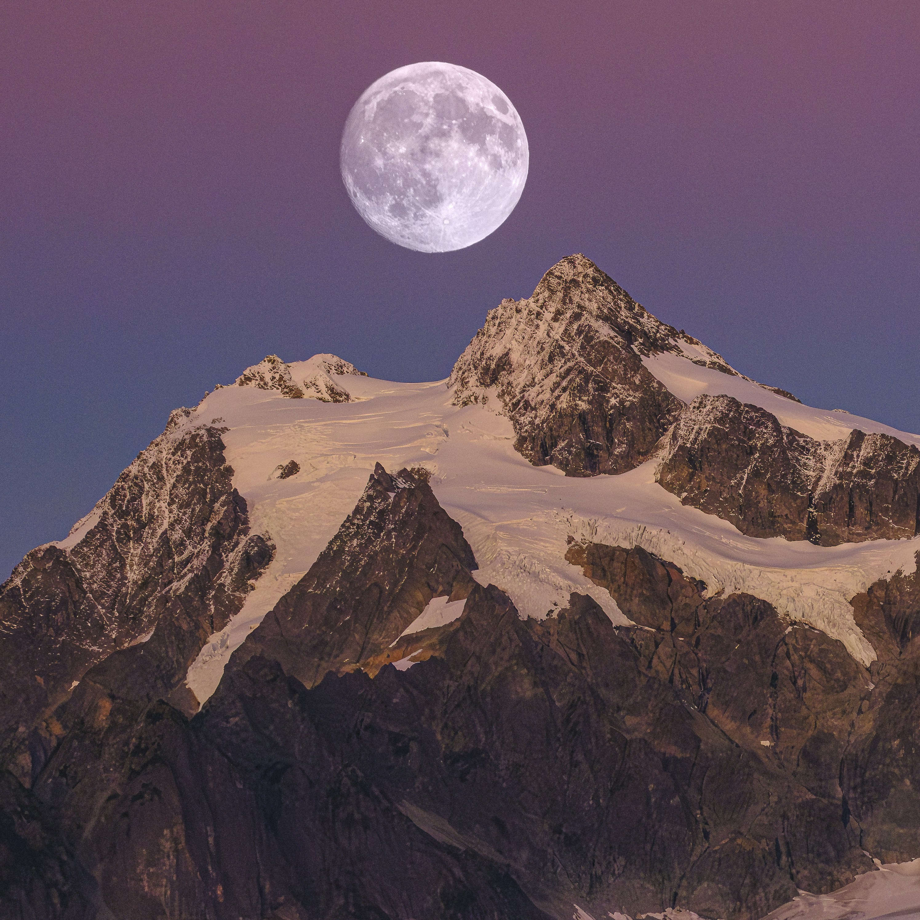 Full moon over snow-capped mountain peak at dusk photo – Free Travel ...