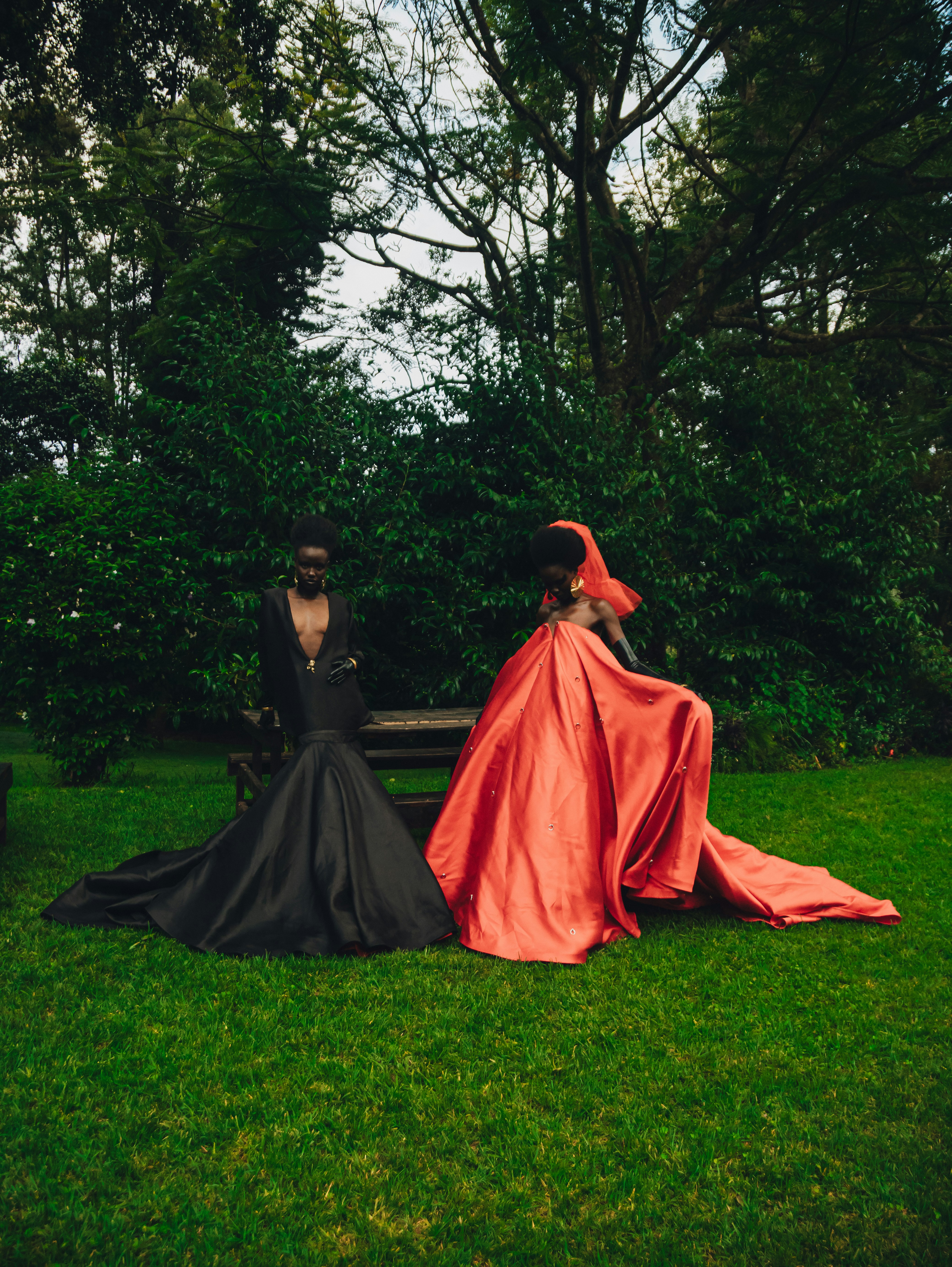 Two Gowns, One Lawn: A Duel of Silhouettes in Velvet