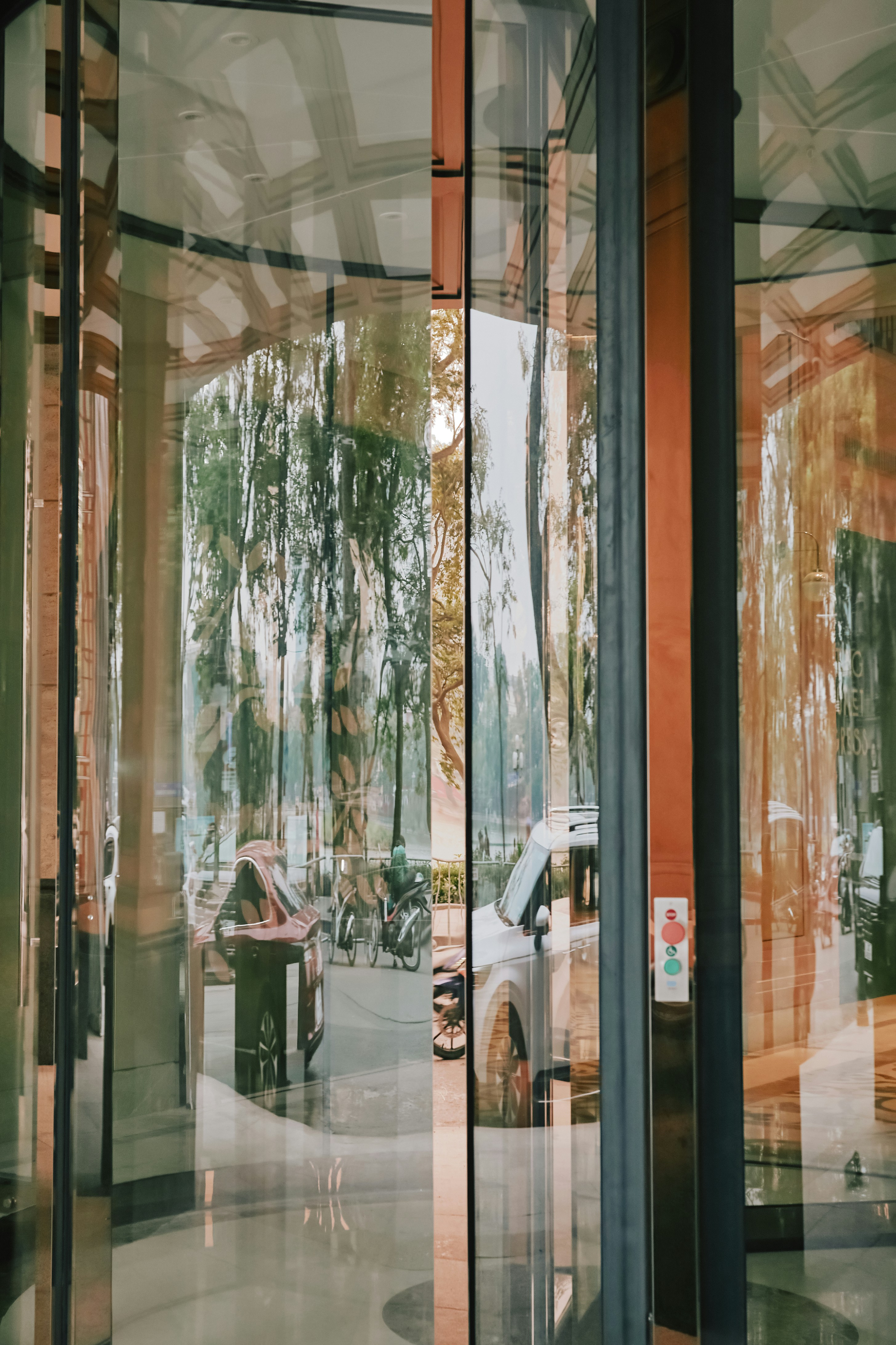 City Life Blurred in Glass Panels