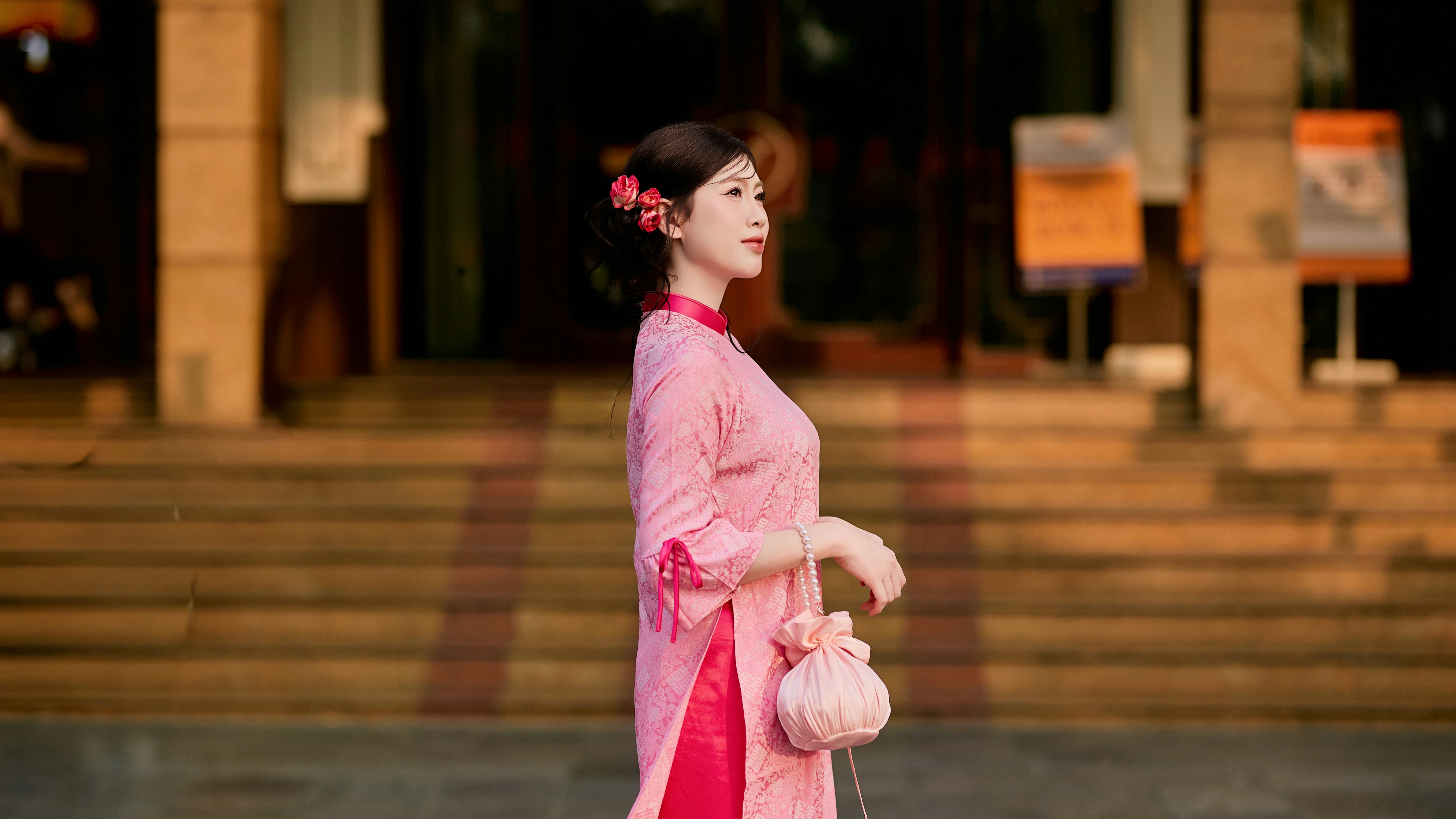 Grace in Pink: A Portrait in Traditional Silhouette
