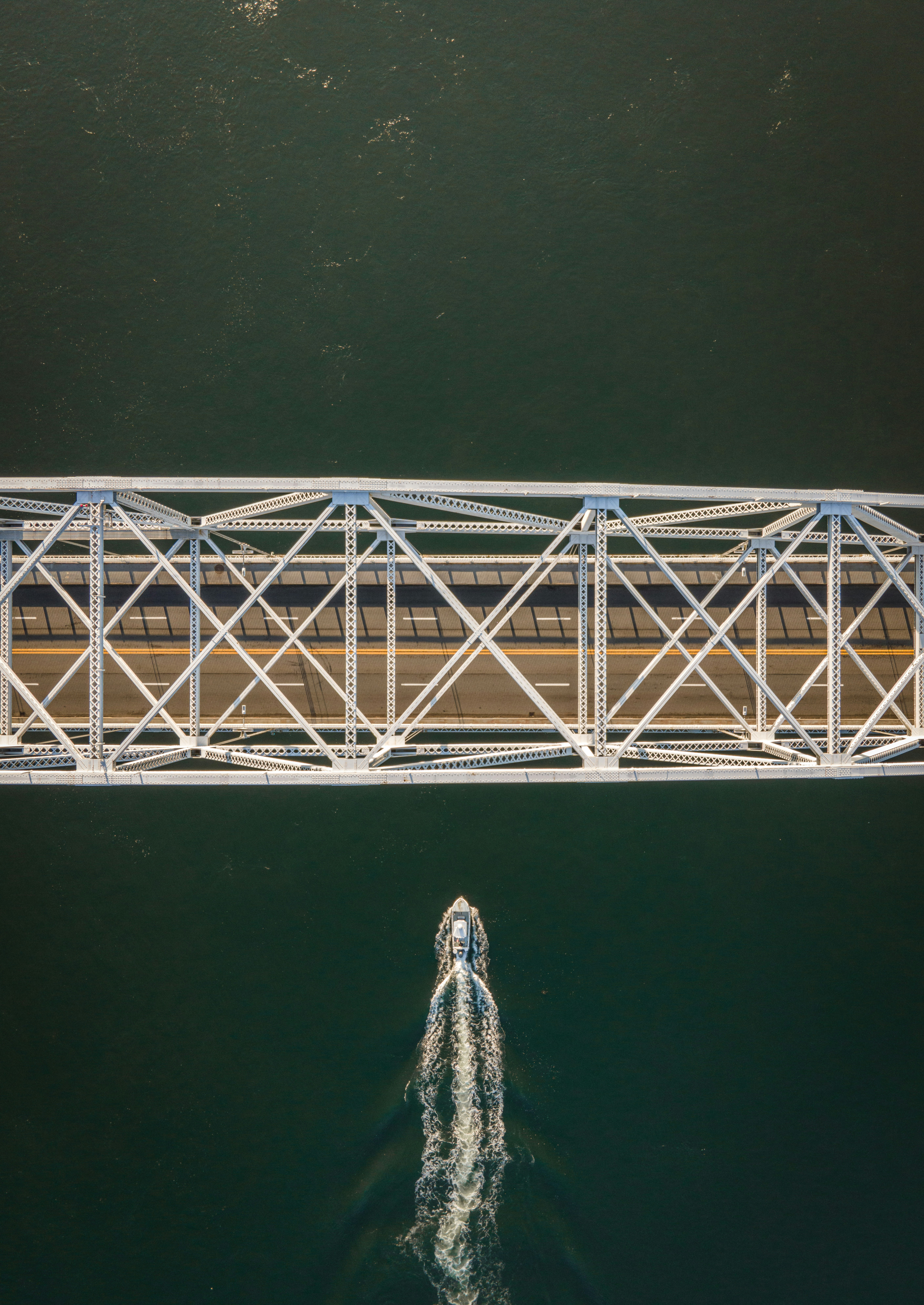 Over the Spine: Aerial View of a Bridge and Waterway in Transit