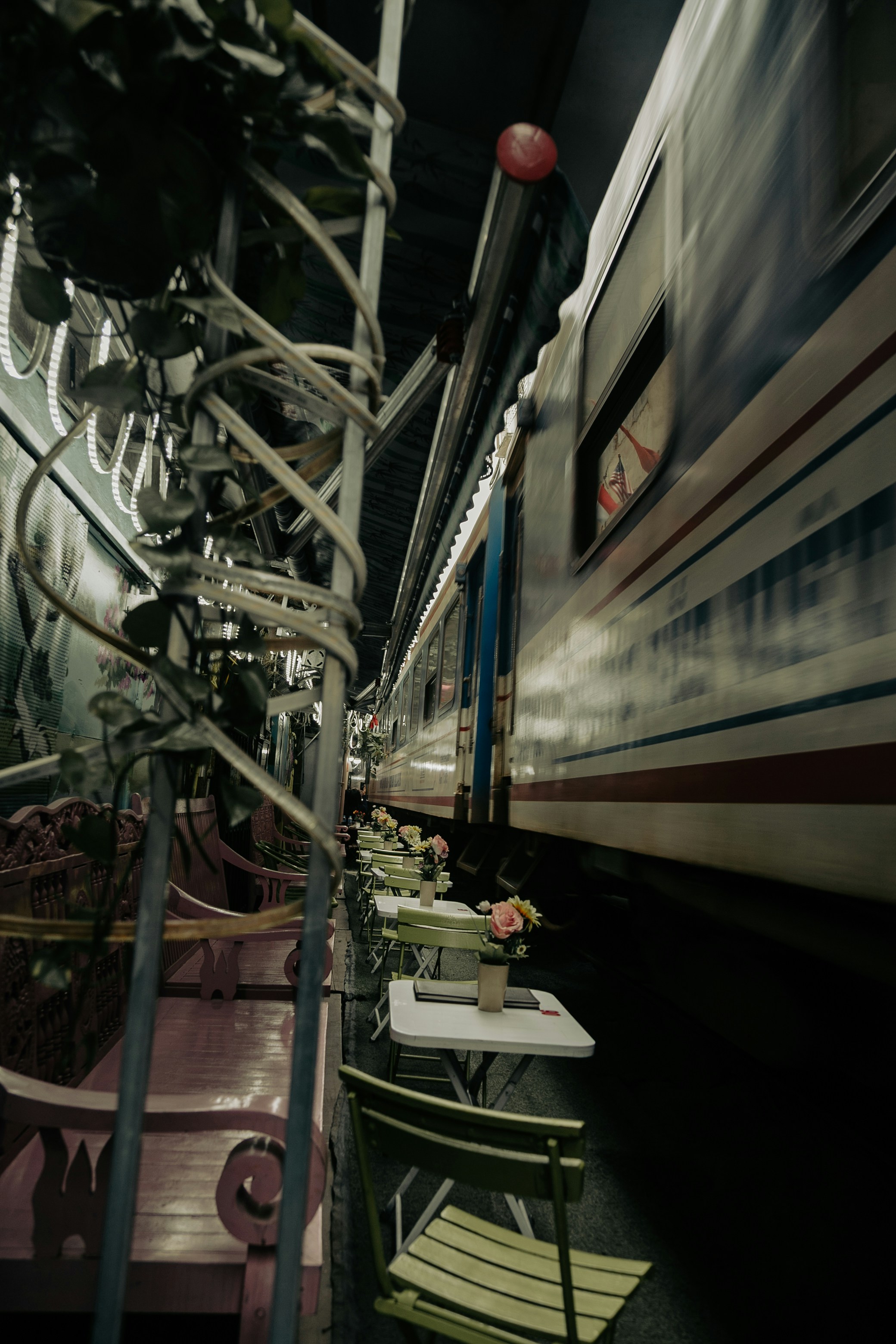 Train at Dusk: A Quiet Table for One Along the Rails