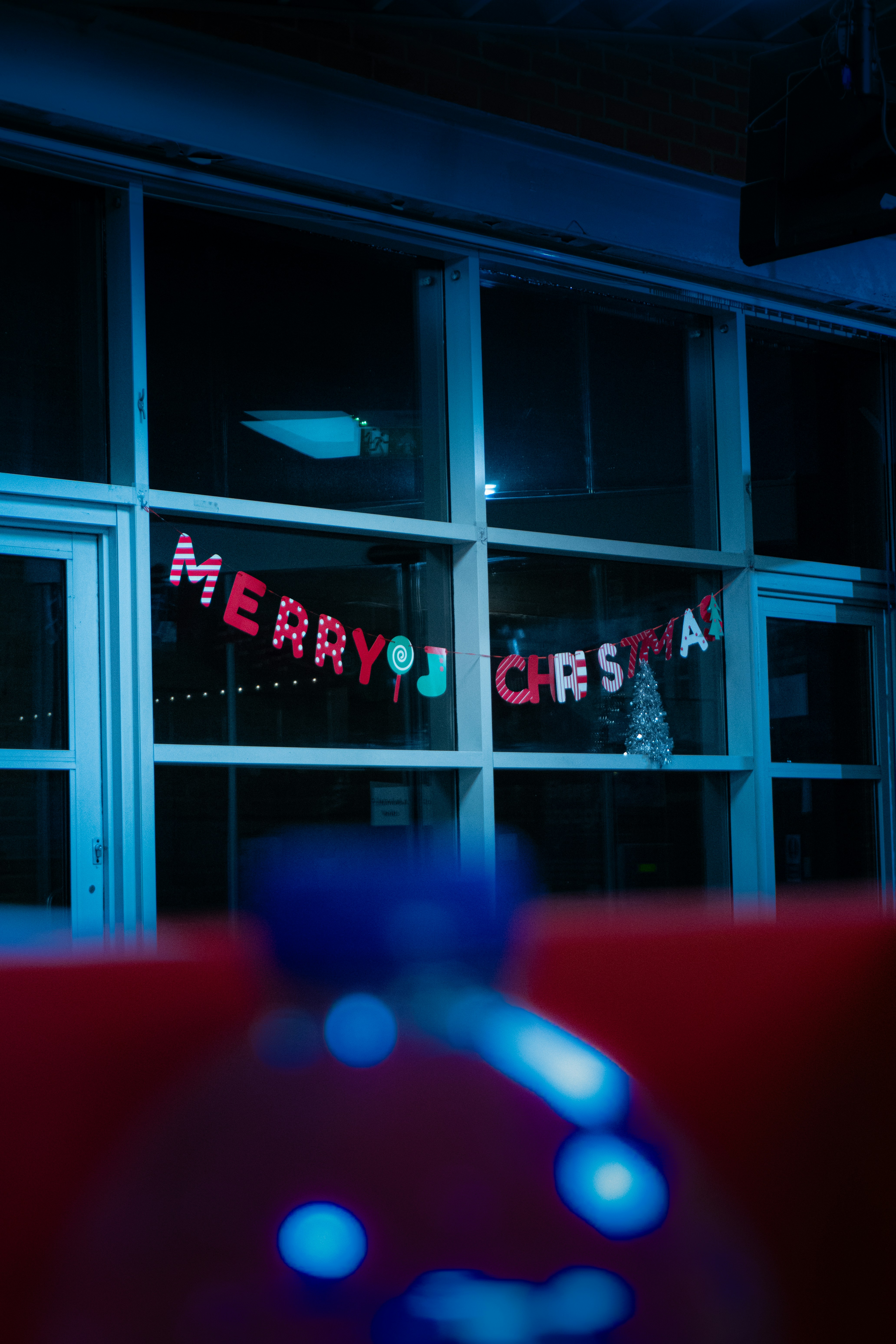 Blue-lit Holiday Window Garland
