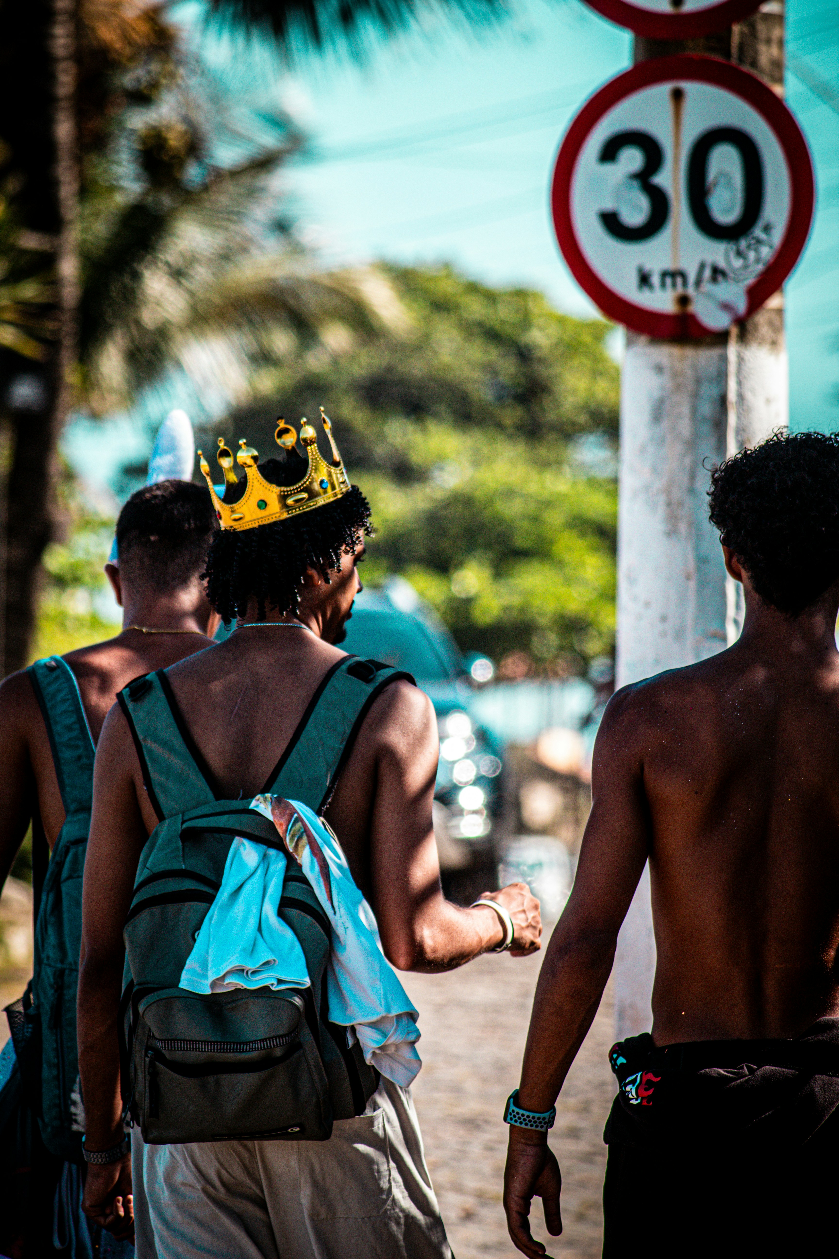 Crowned Moment on a Sunlit Street