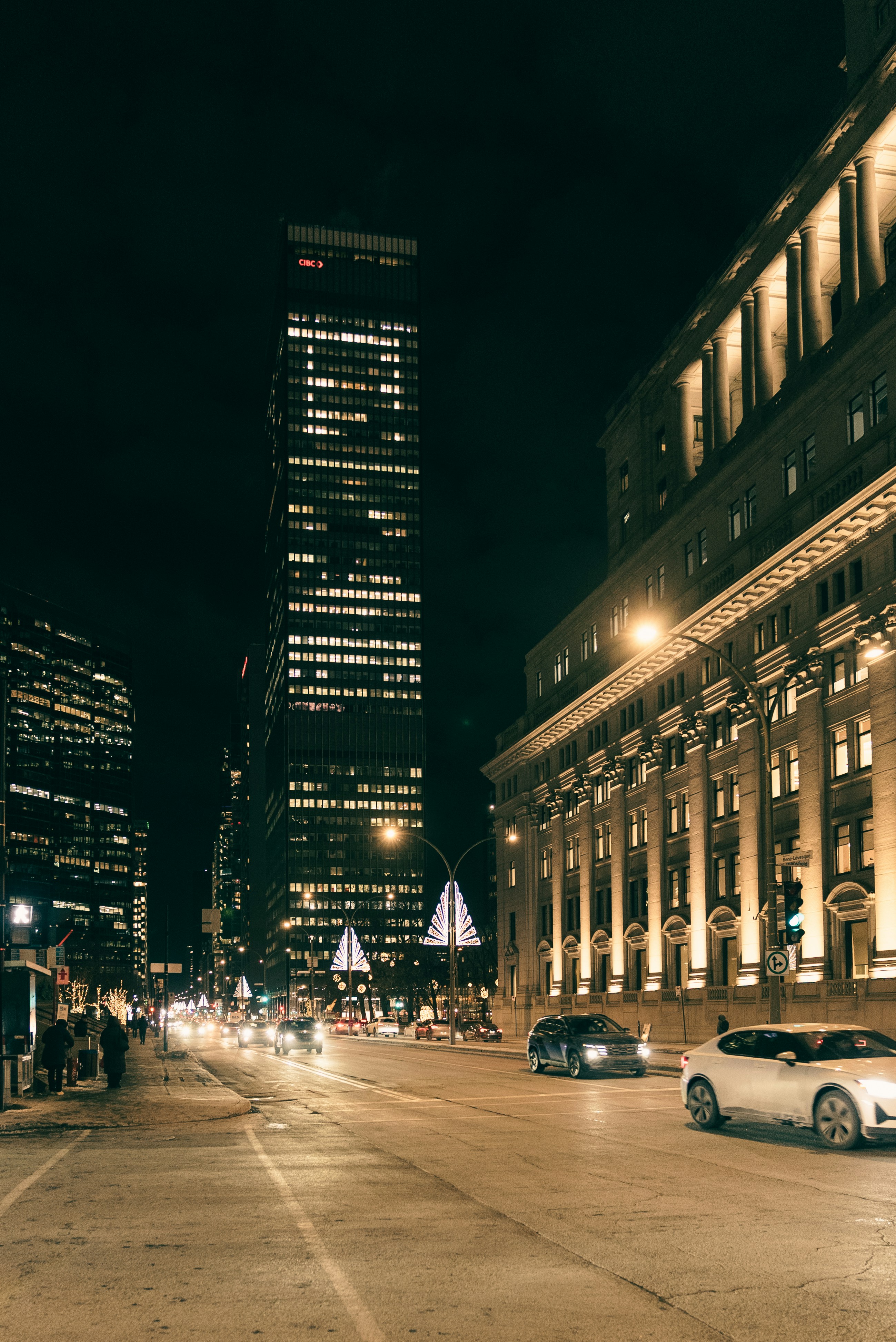 Midnight Boulevard: Neon Towers and Historic Facades