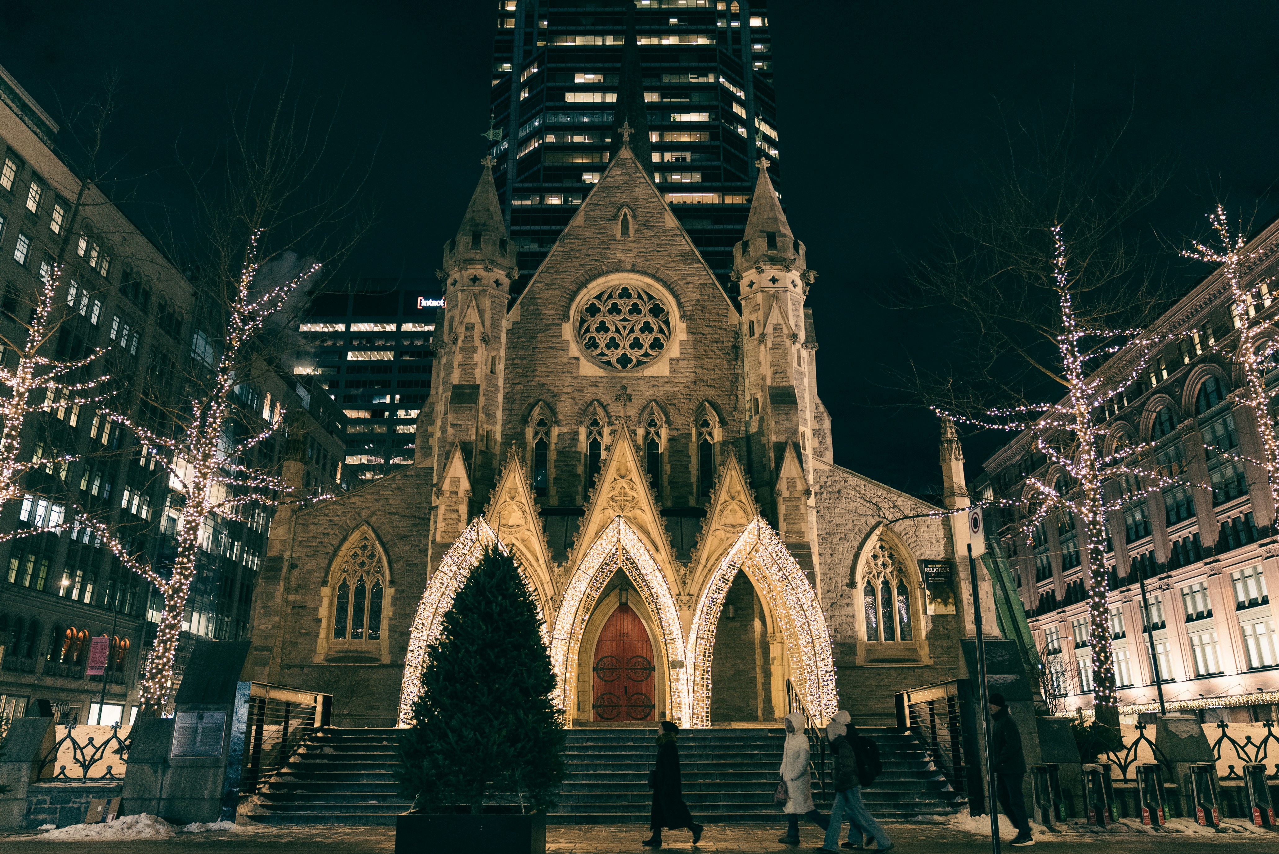 Gothic Church Beneath Winter Lights