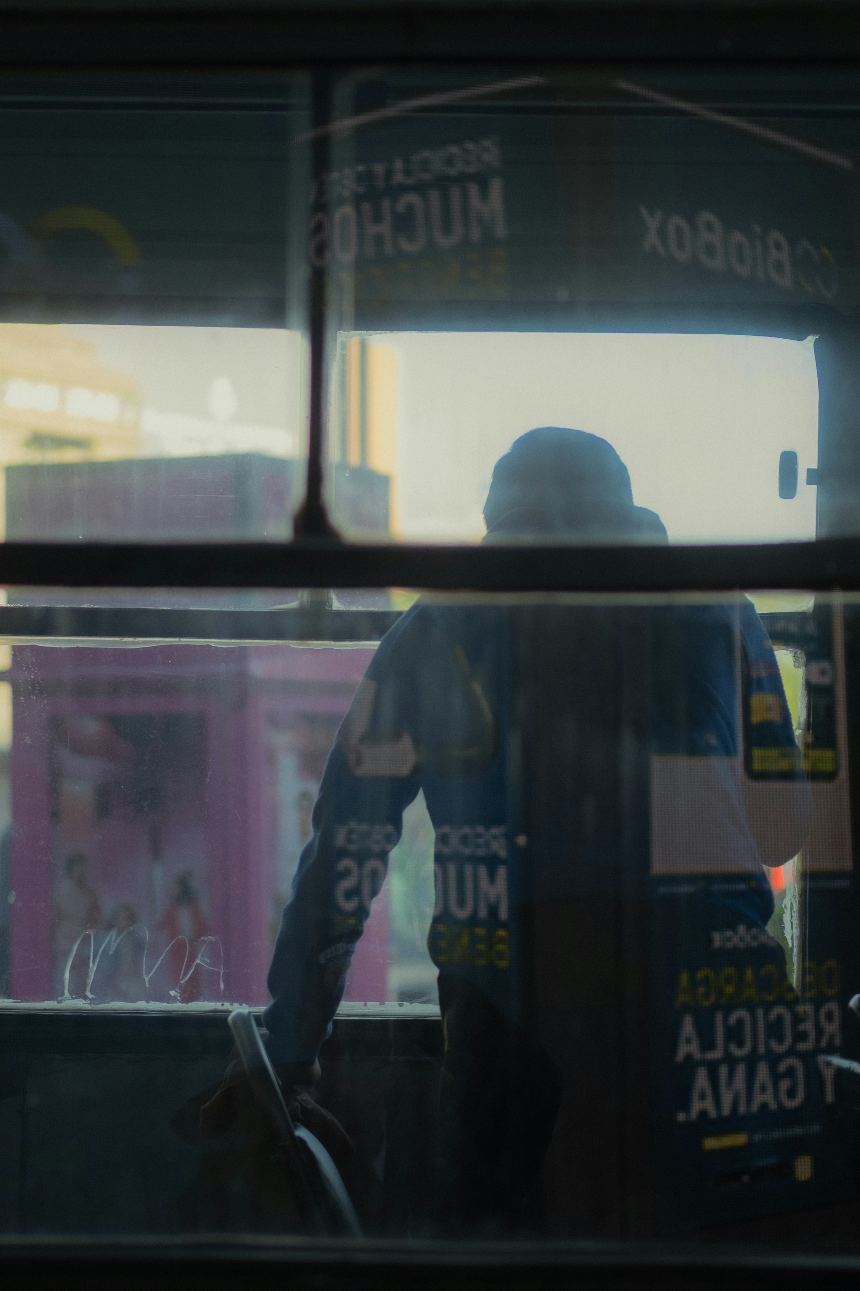 Shadowed Traveler in a Glassy Corridor
