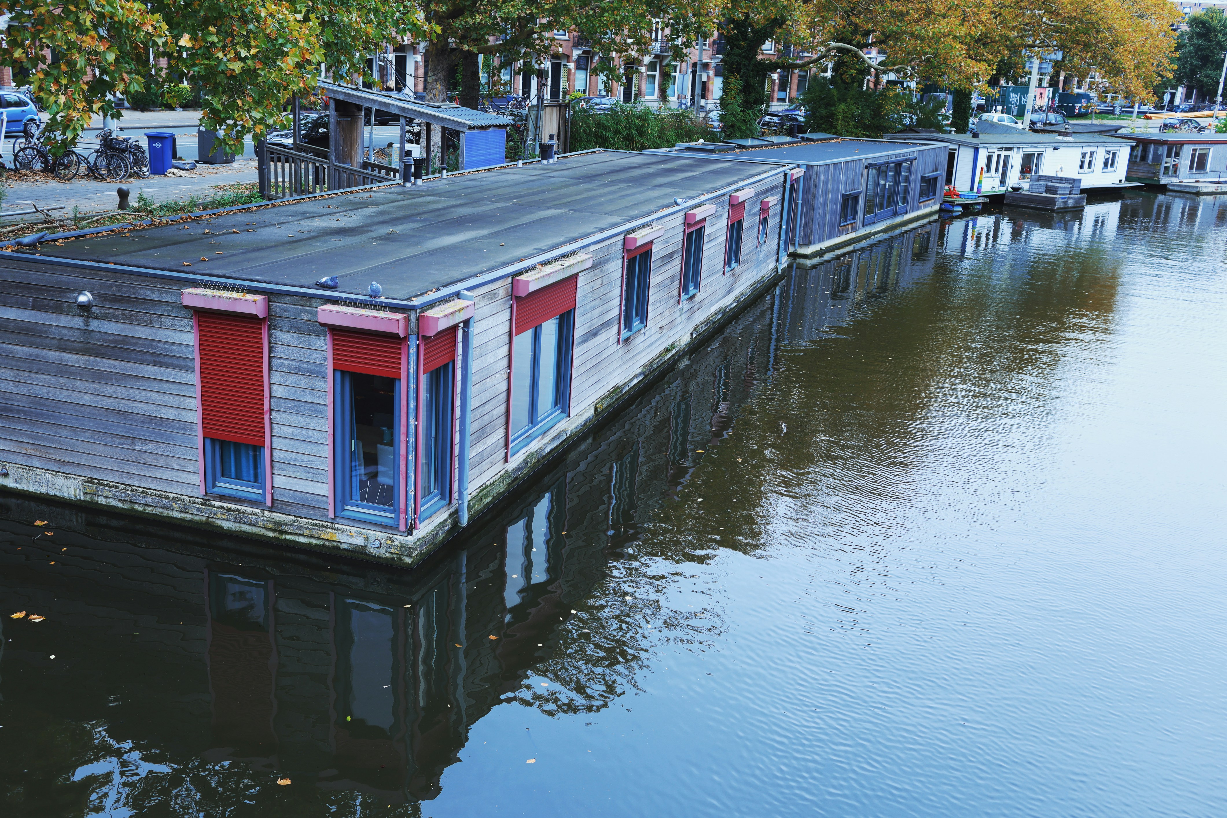 Houseboats Along a Quiet Canal: A Painted-Blue Rhythm