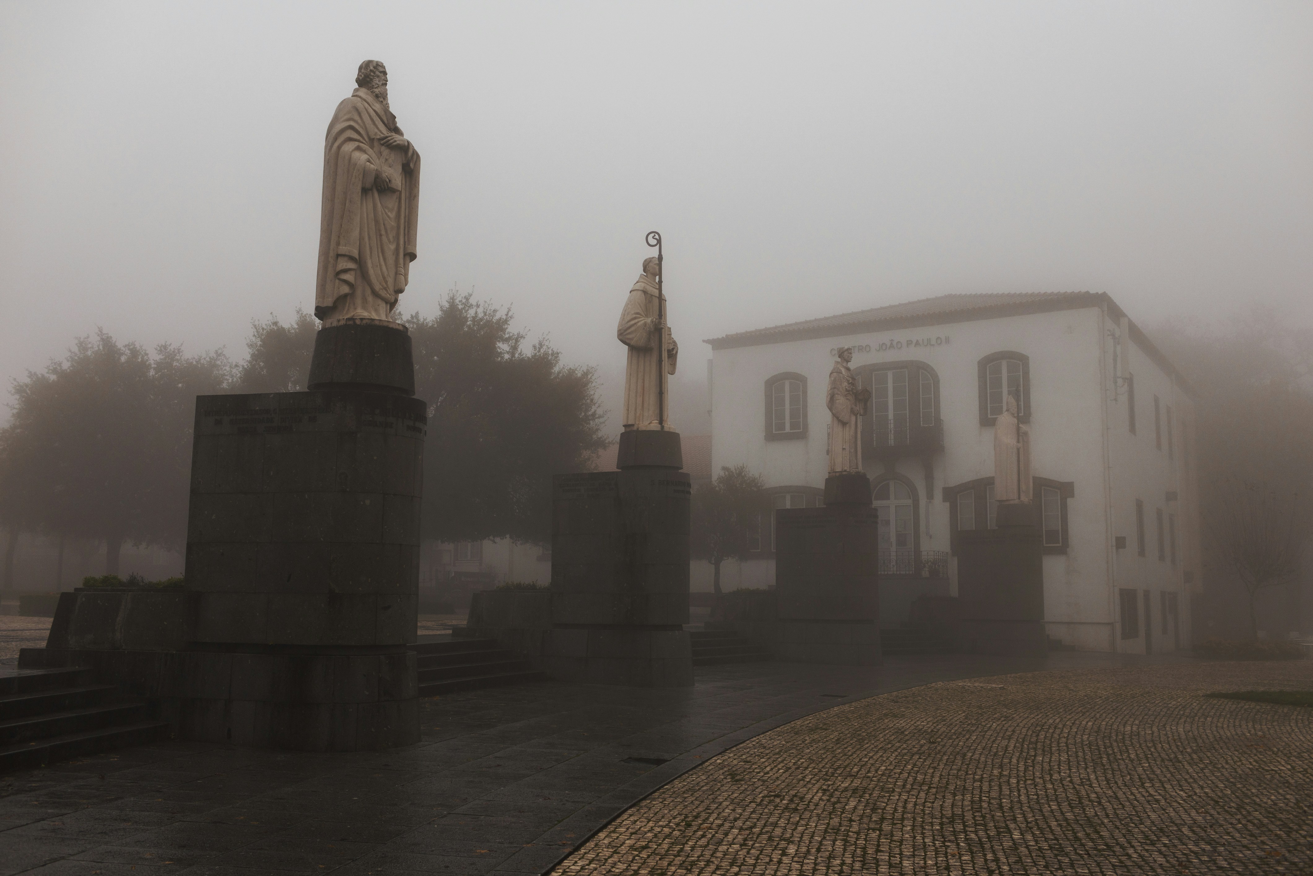 Misty Promenade of Silent Statues