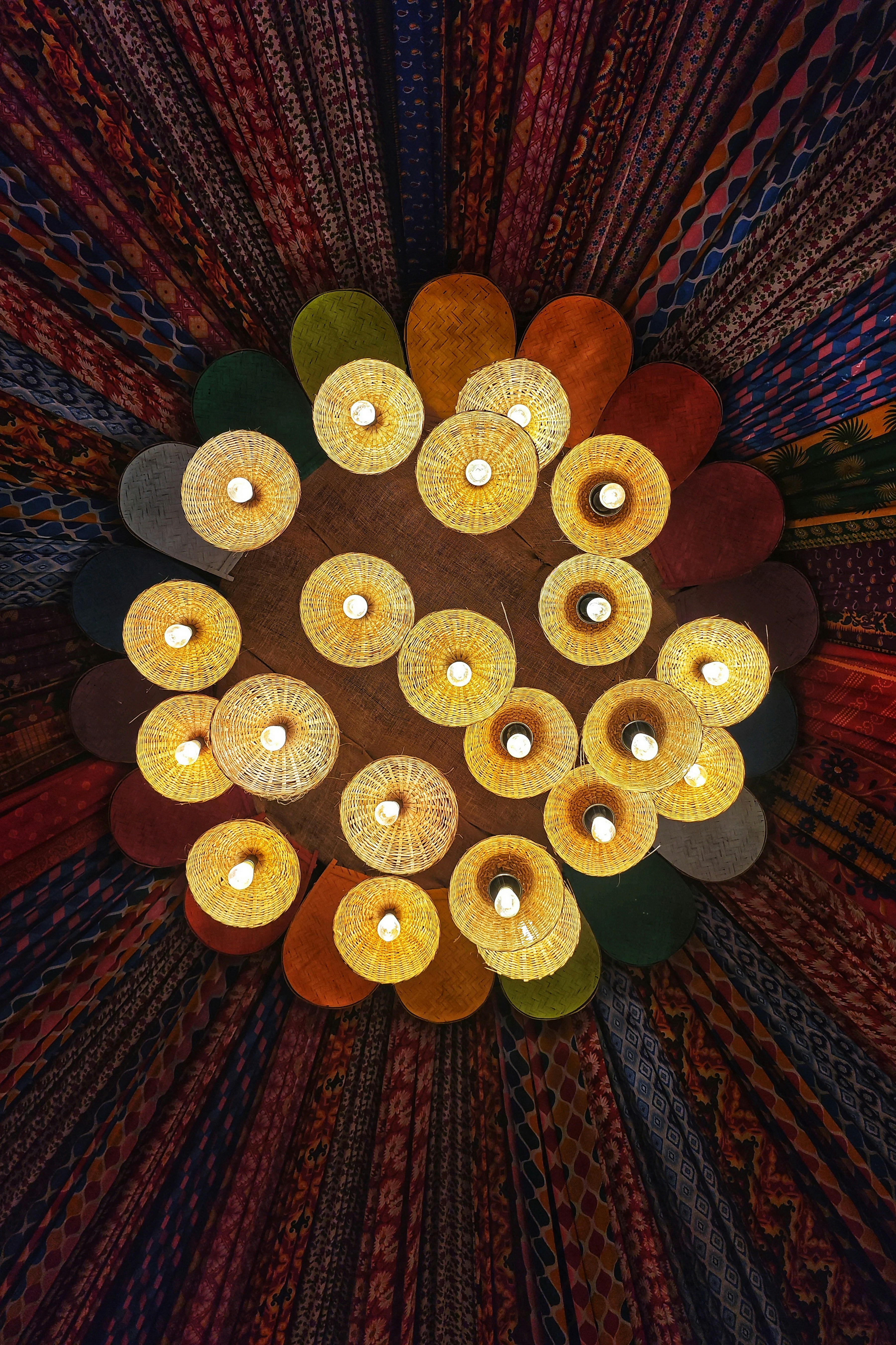 Ceiling lights arranged in a circular pattern