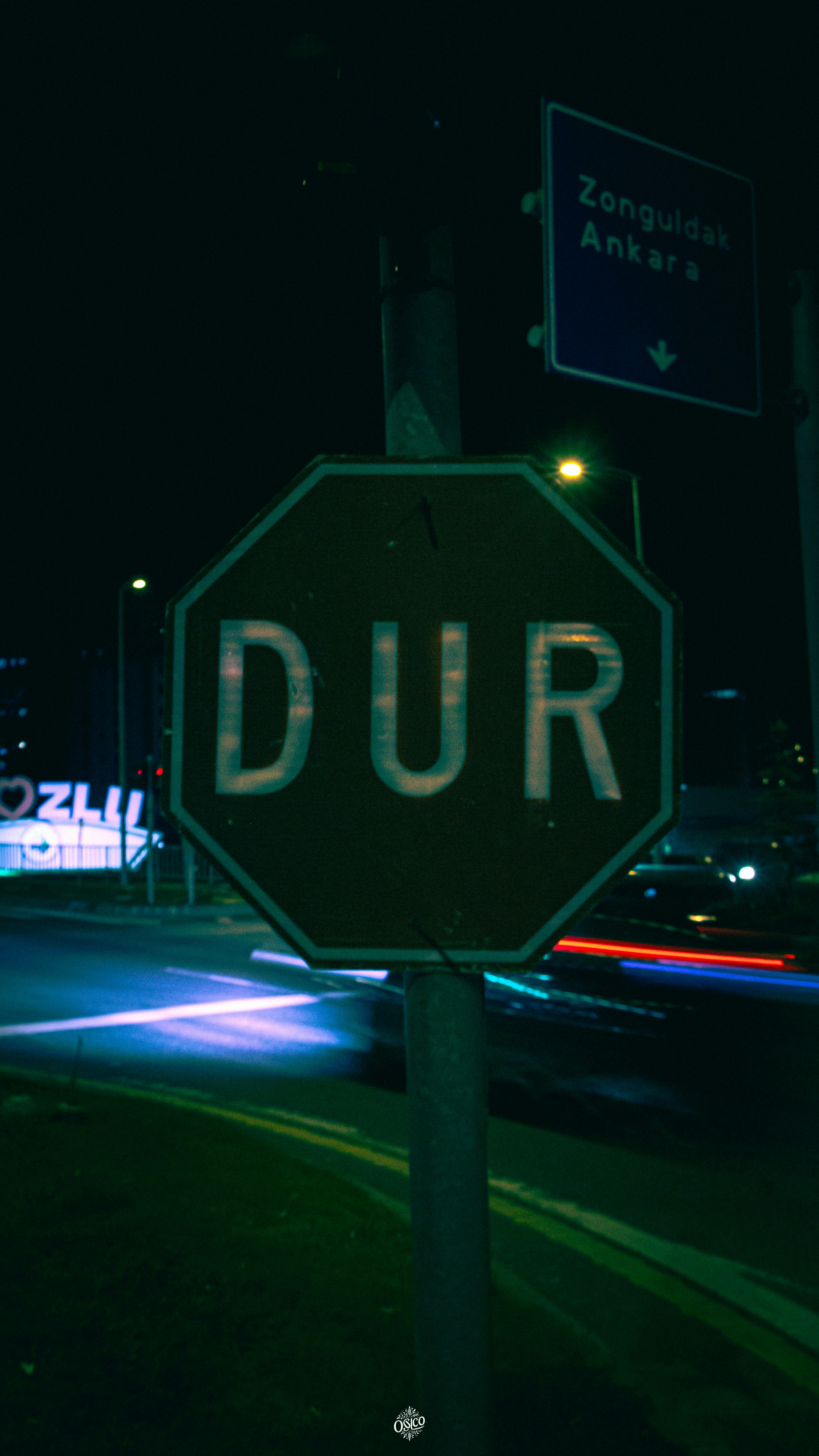Neon Night at the Sepia Stop Sign
