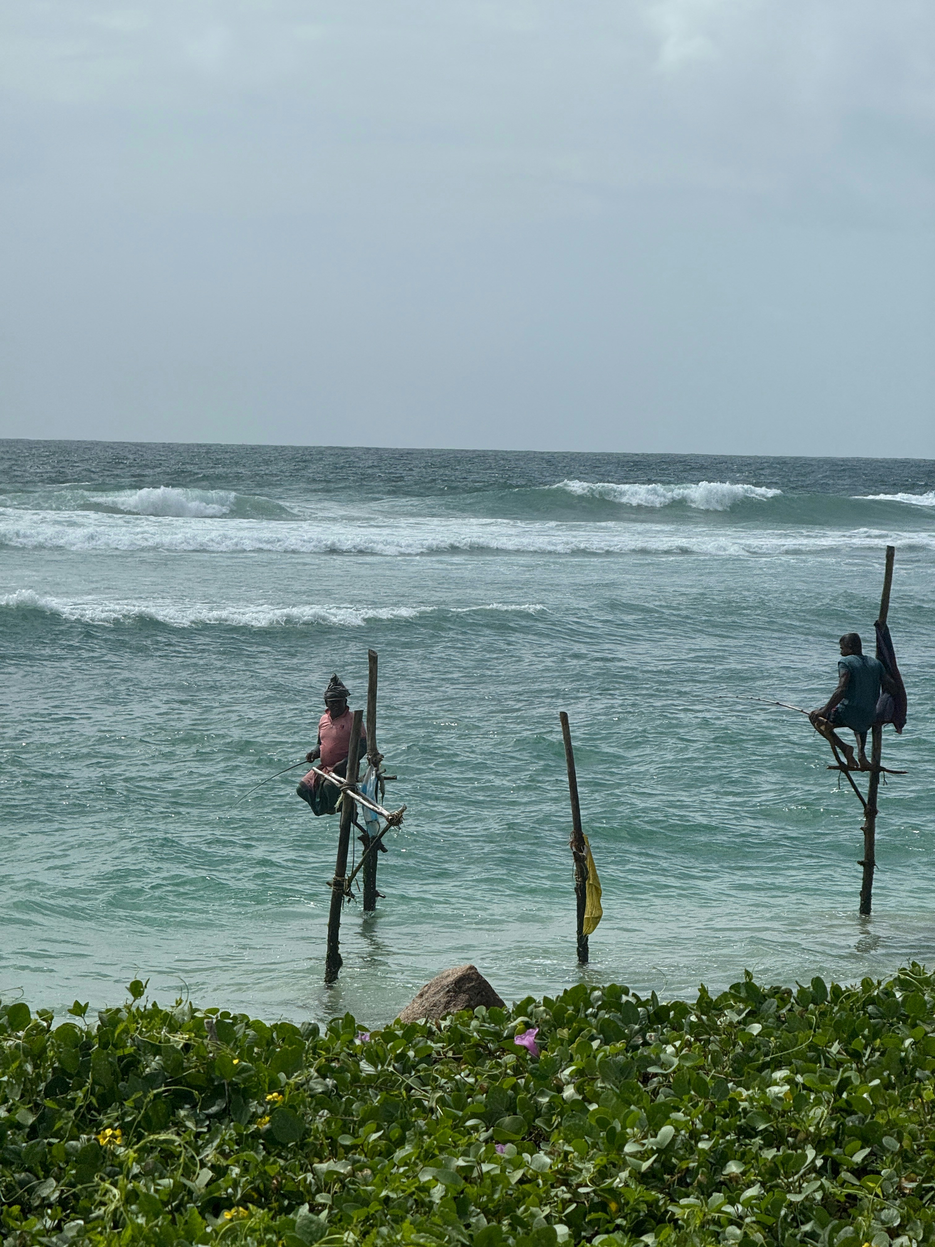 Two Stilts, One Shoreline: Fishermen on Optional Poles at the Coral Coast