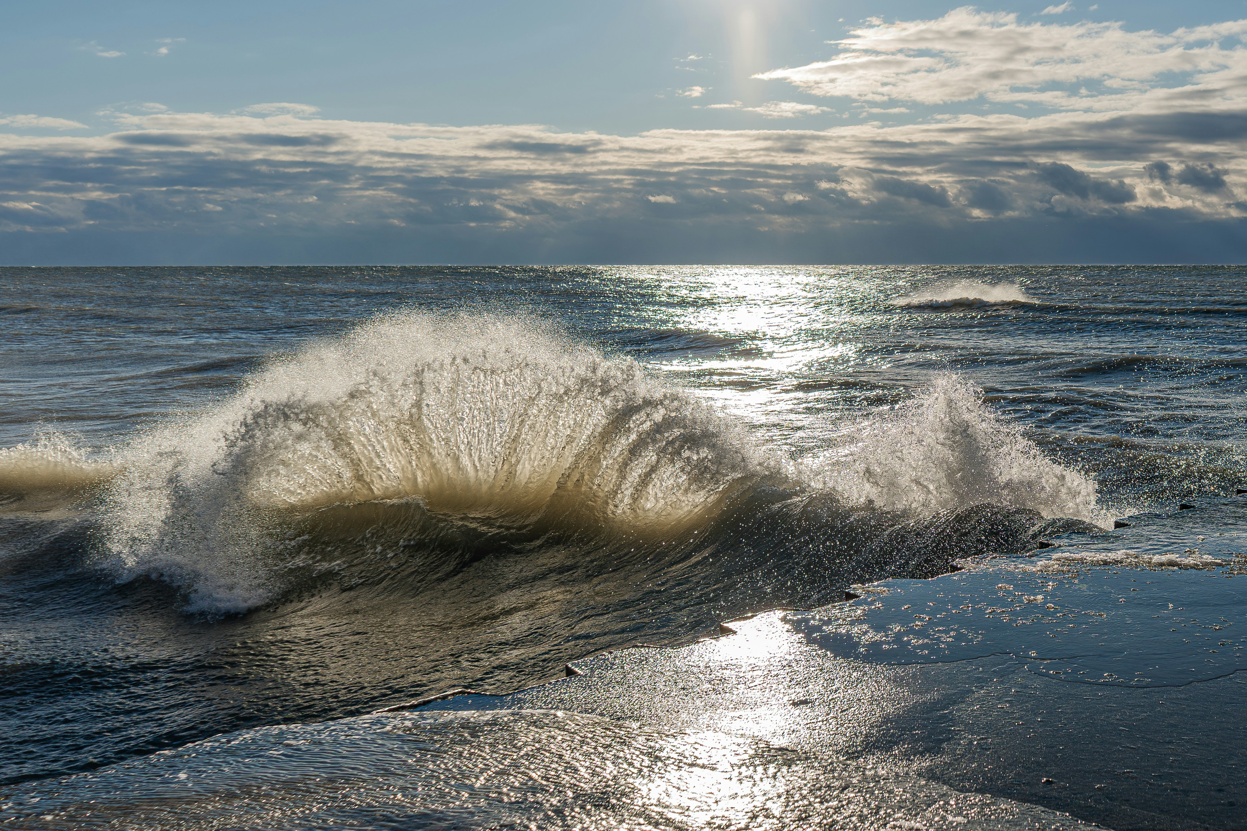 A big wave coming in to shore