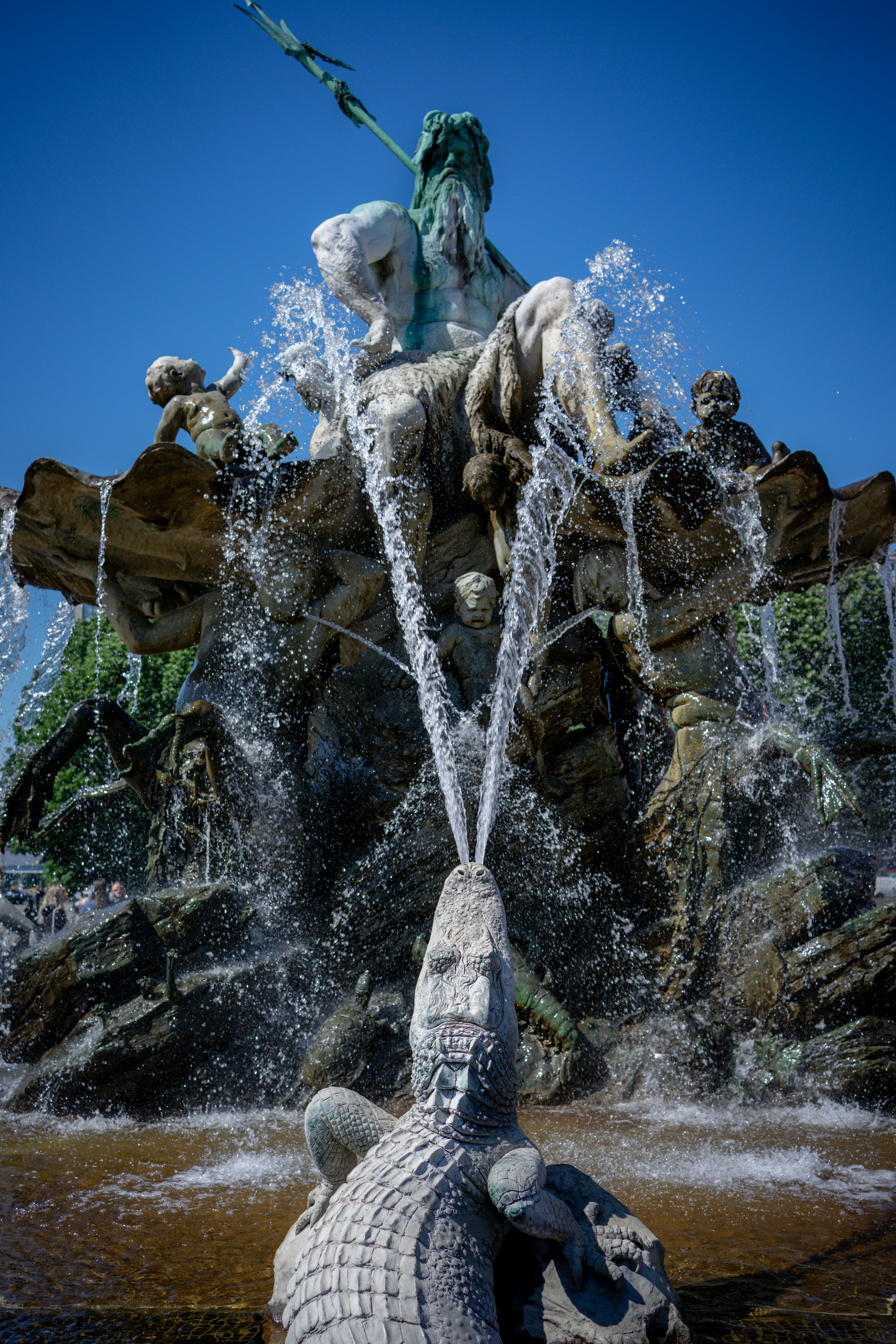 A Taming Geyser: Dragon-Nosed Spout Amid a Grand Fountain