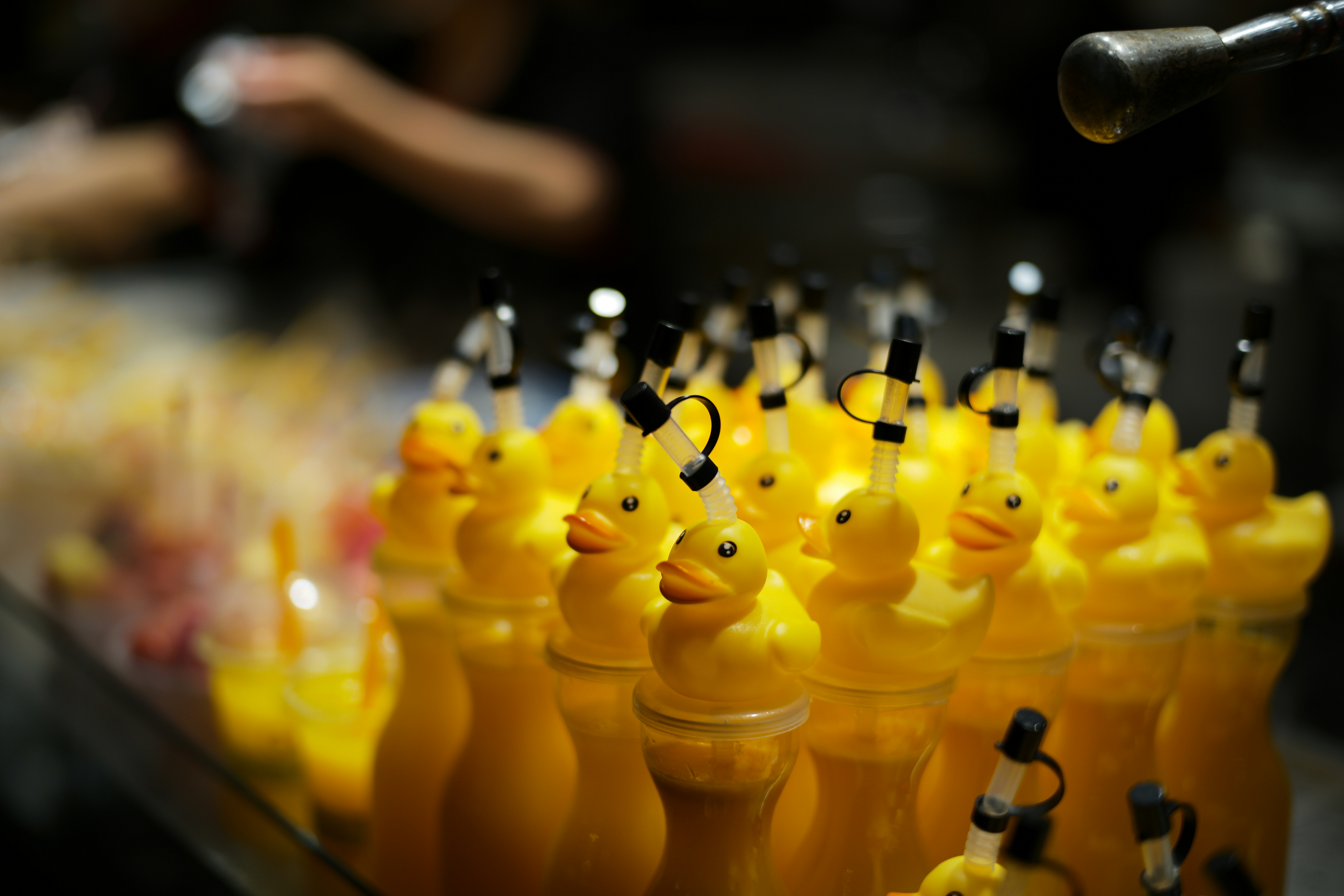 Bright Parade: A Row of Rubber Ducks at a Market Stall
