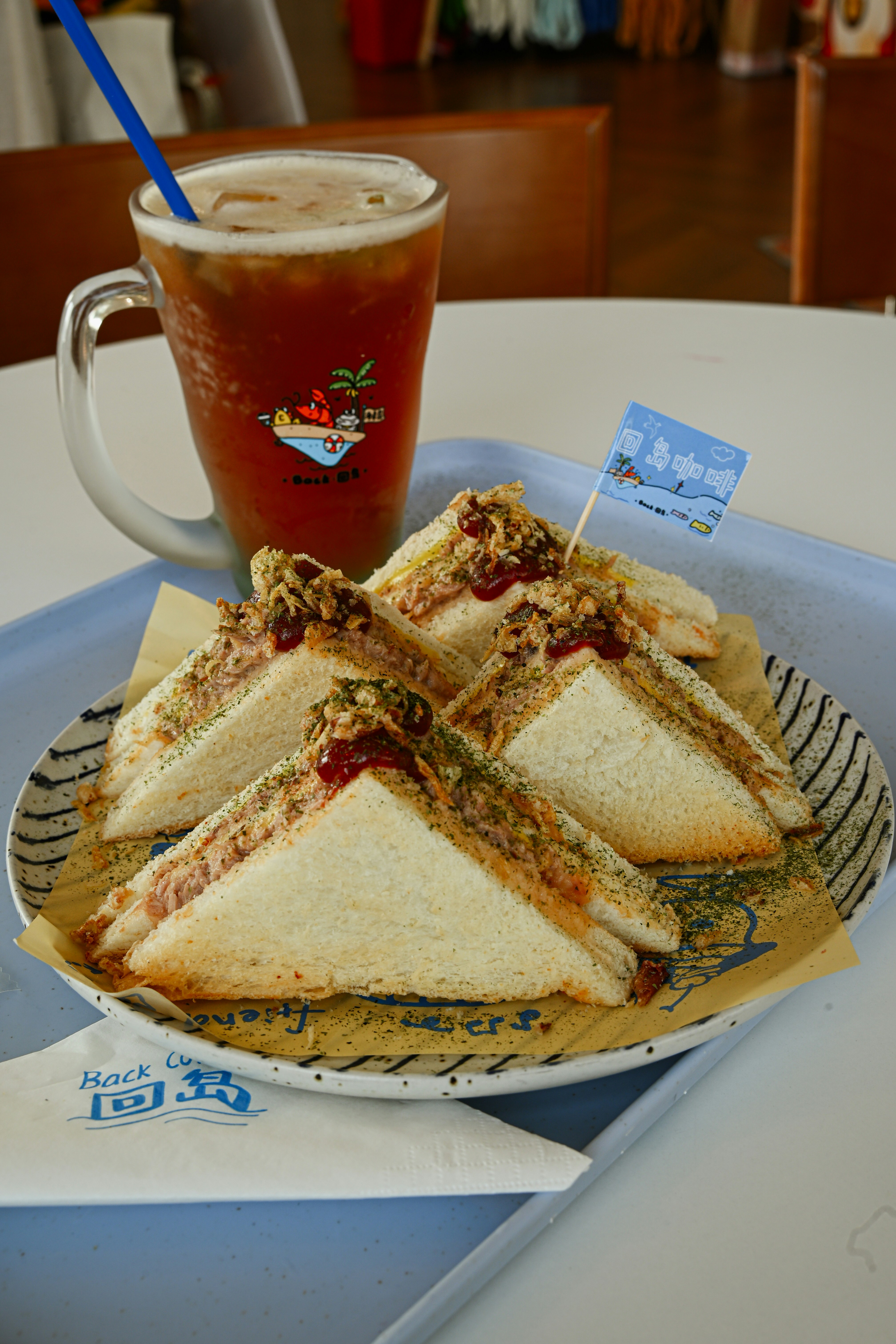 Creamy Pyramid Snacks and Iced Coffee on a Tabletop Oasis