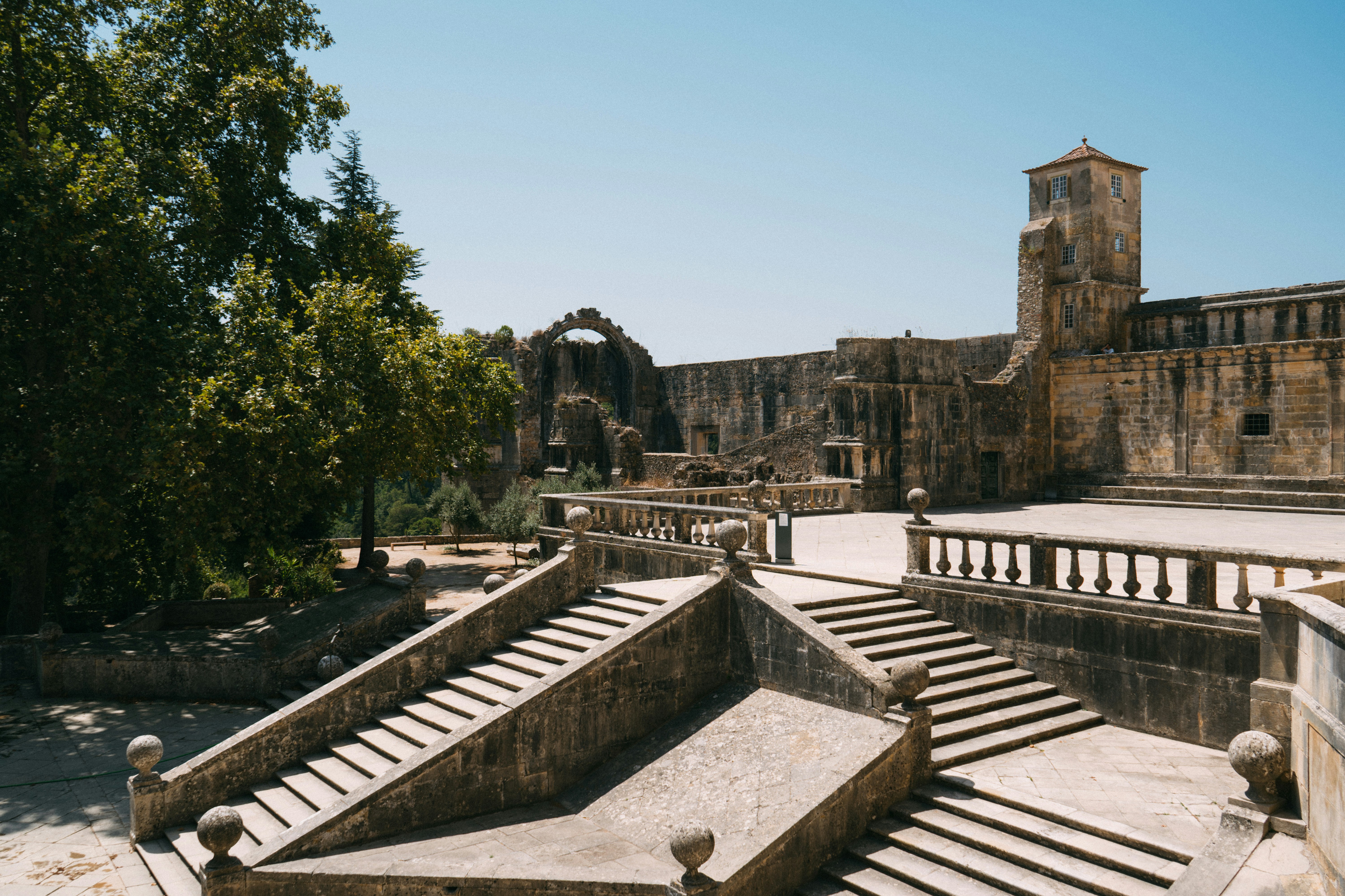 Stone Terrace and Tower Overlooking an Ancient Fortified Plaza