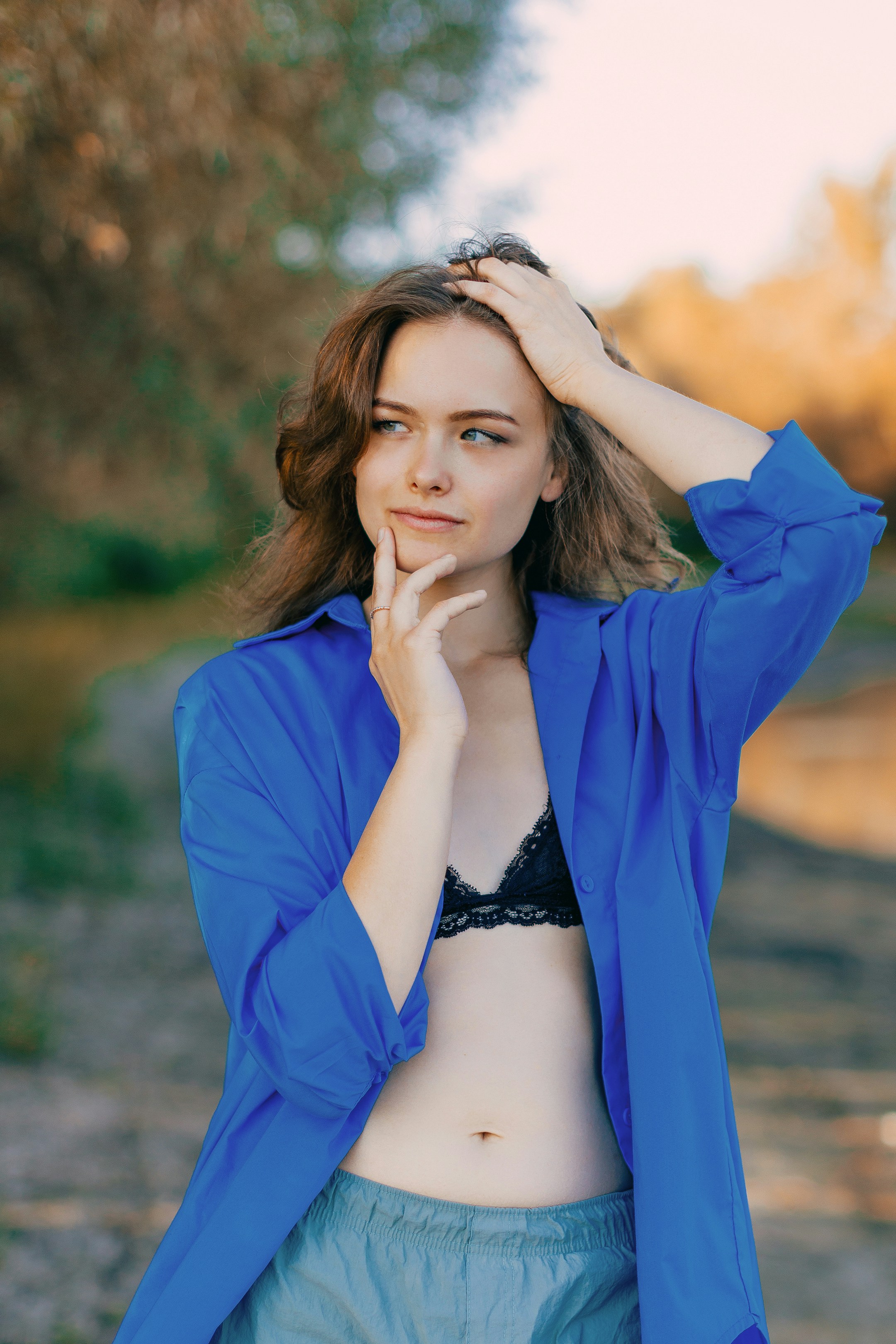 Blue Shirt, Quiet Confidence: Portrait in Golden Hour Light
