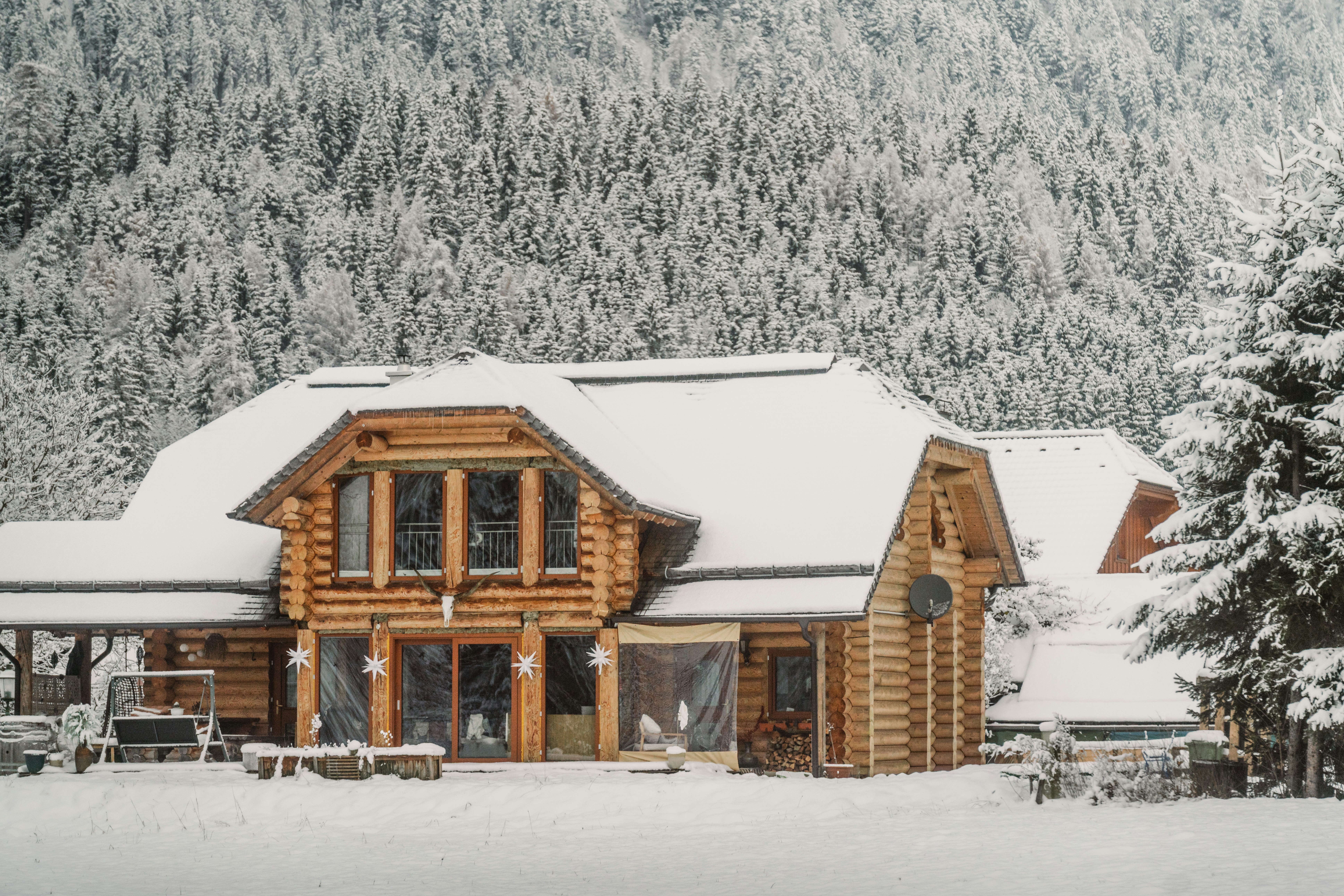 Charming Log Cabin in Winter Wonderland