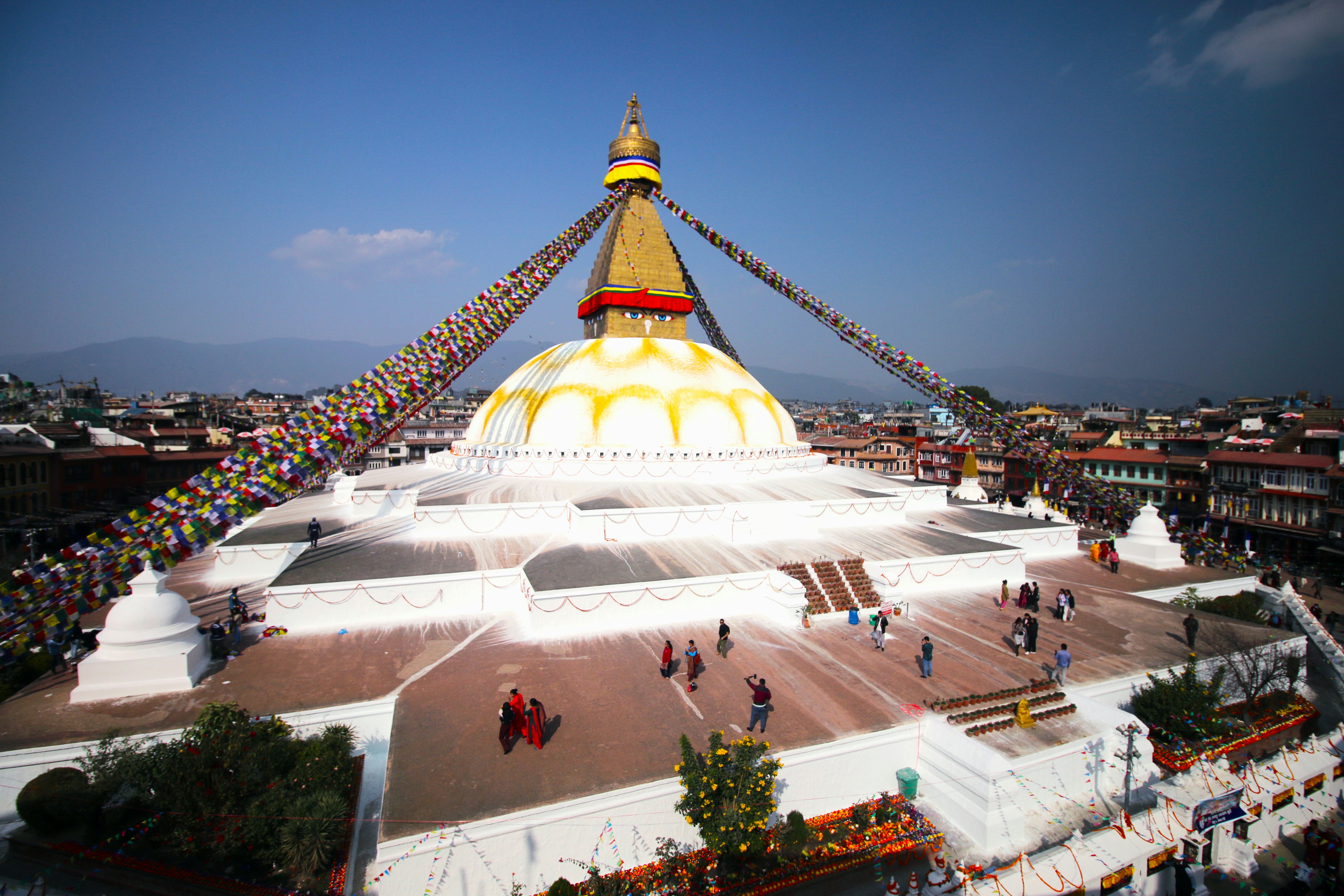 Boudha Stupa or Boudanath Stupa, is the birthplace of Tibetan Buddhism. Devotees and monks chant clockwise around the stupa, while others walk and spin prayer wheels located around it. A sight to behold.