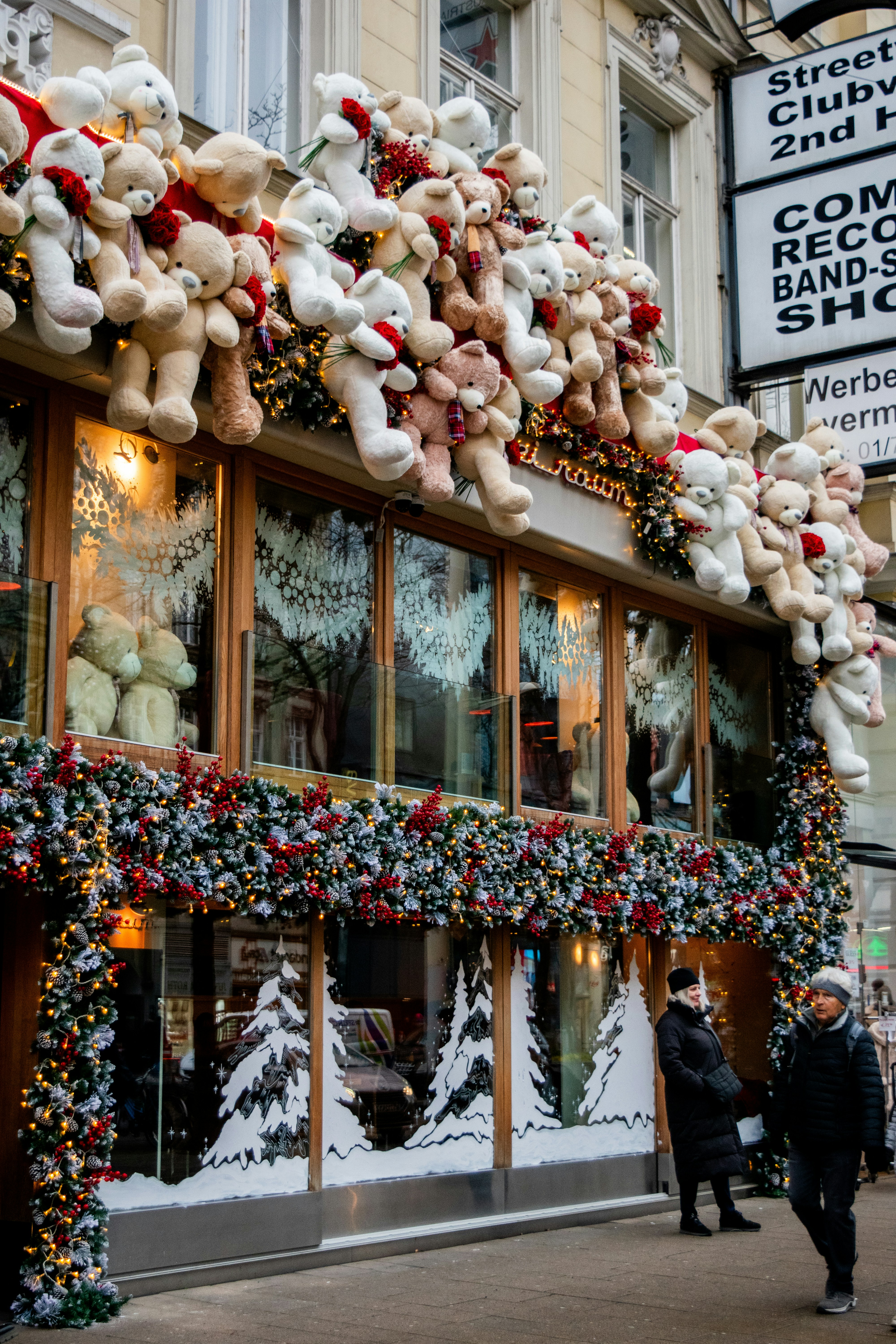 Festive Bear Cascade Over Shopfront