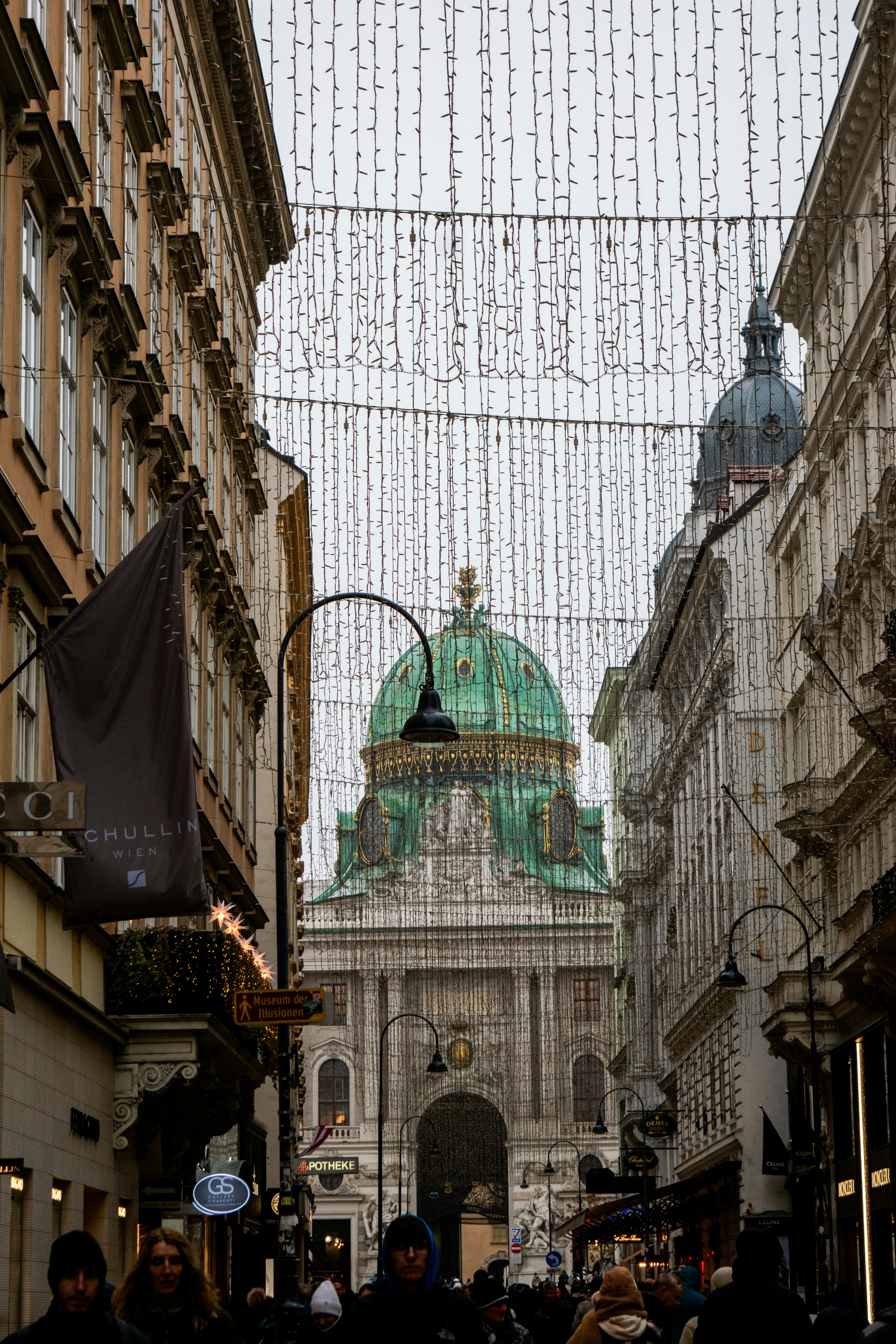 City Hall Dome Amid Streaked Christmas Lights