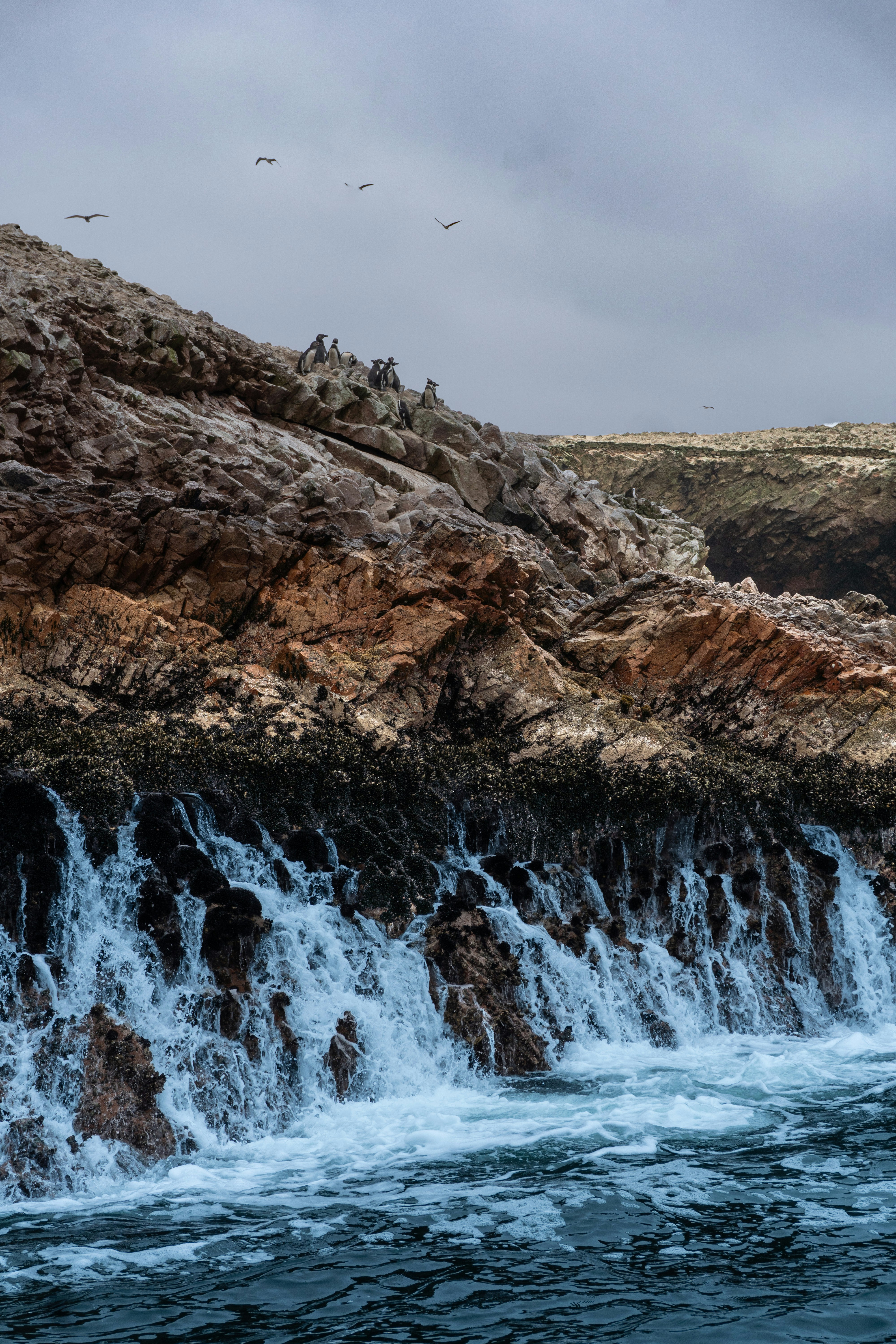Rugged Coastline: Waves Over the Crimson Porec Cliffs