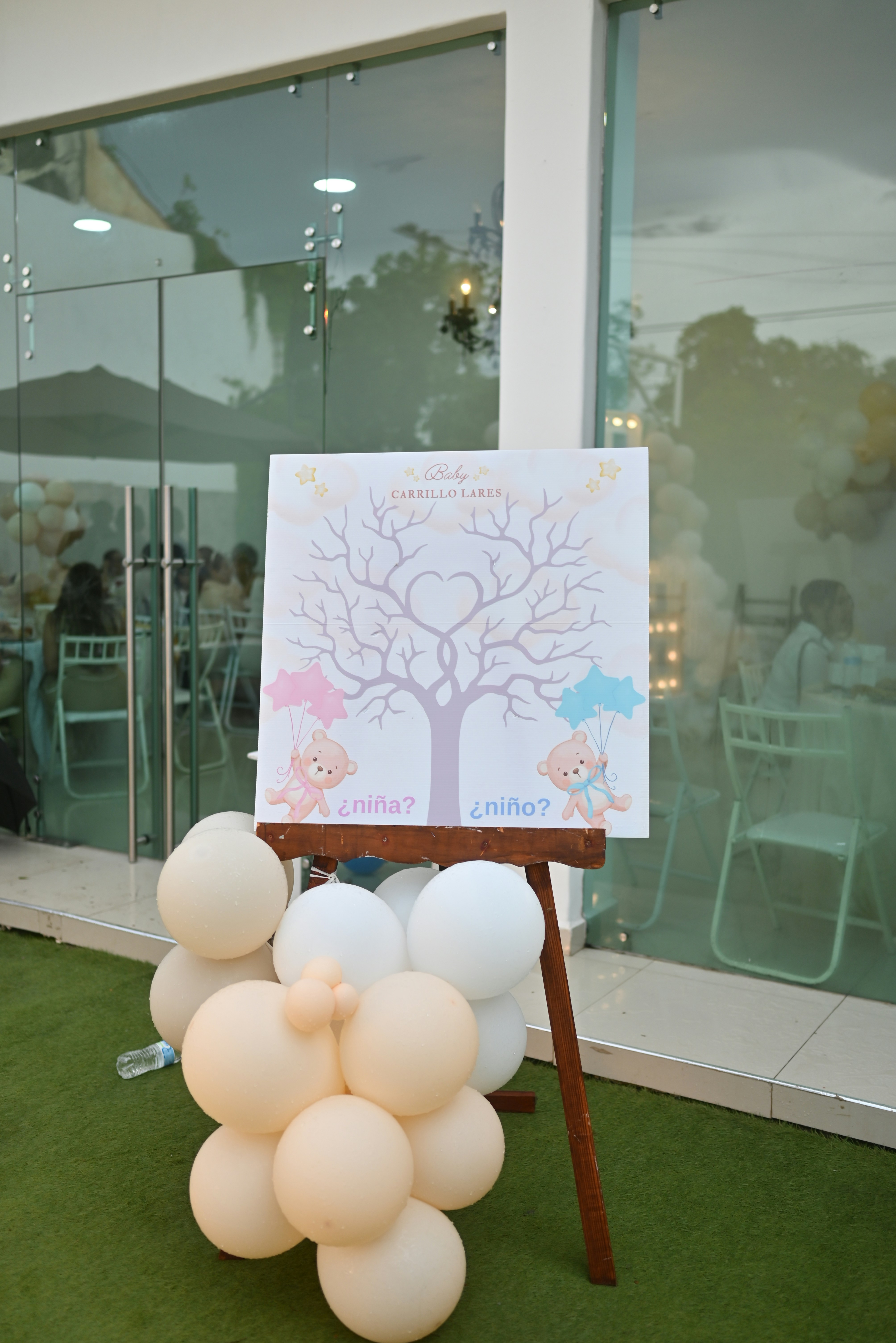 Tree of Celebration: A Cute Baby Gender Reveal Poster Framed by Balloons