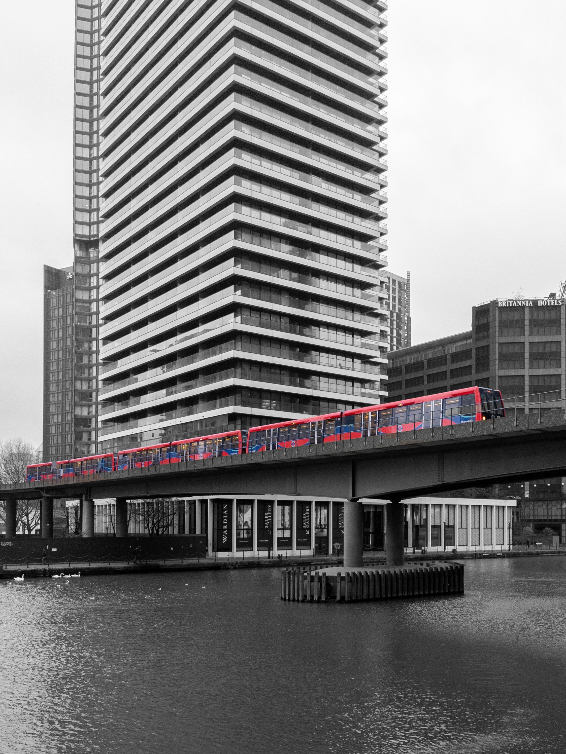 Red Line on Steel Sky: A City Bridge and Toward the Tower