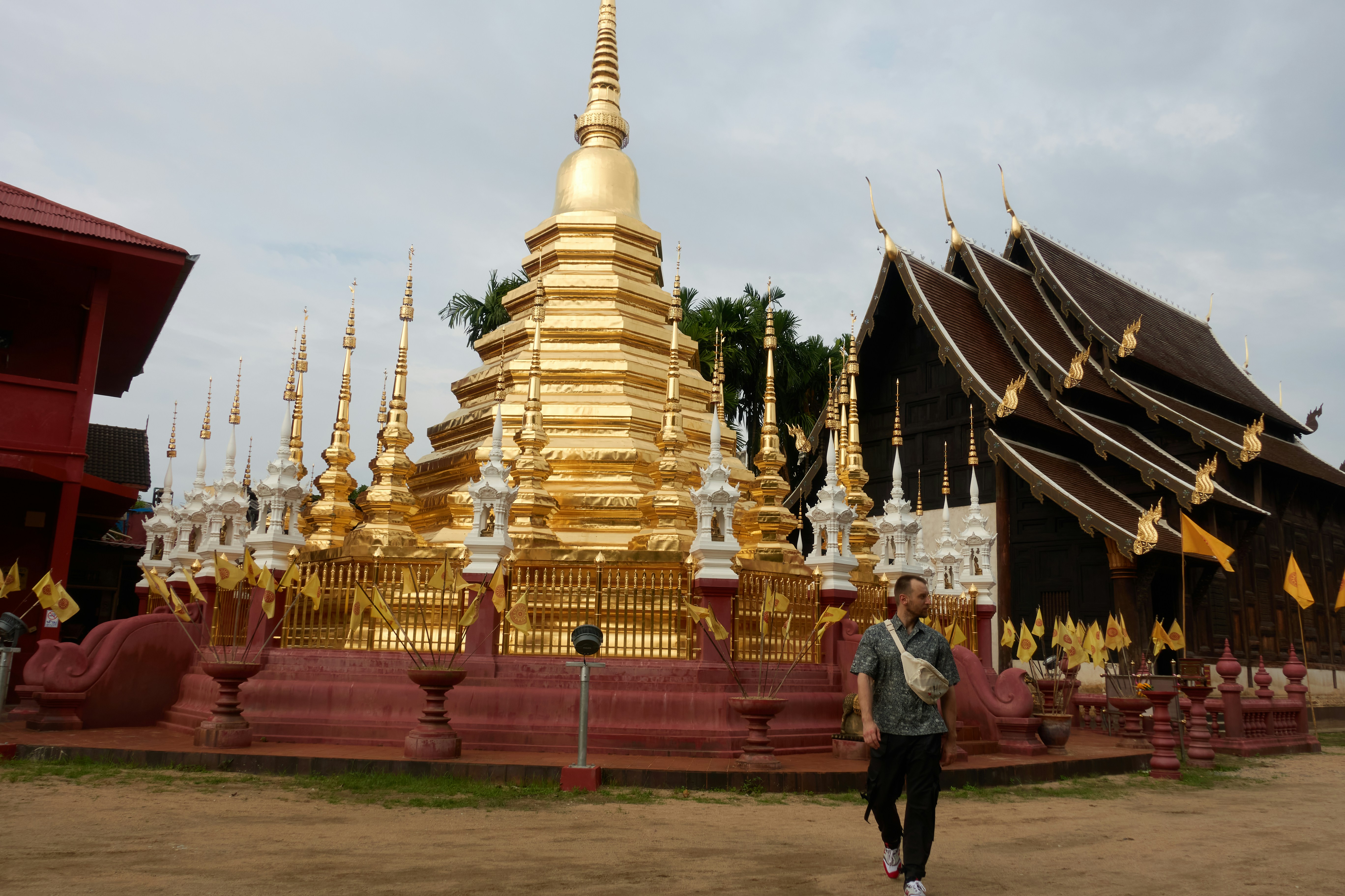 Golden Stupa and Monastic Courtyard: Quiet Encounter at a Southeast Asian Temple