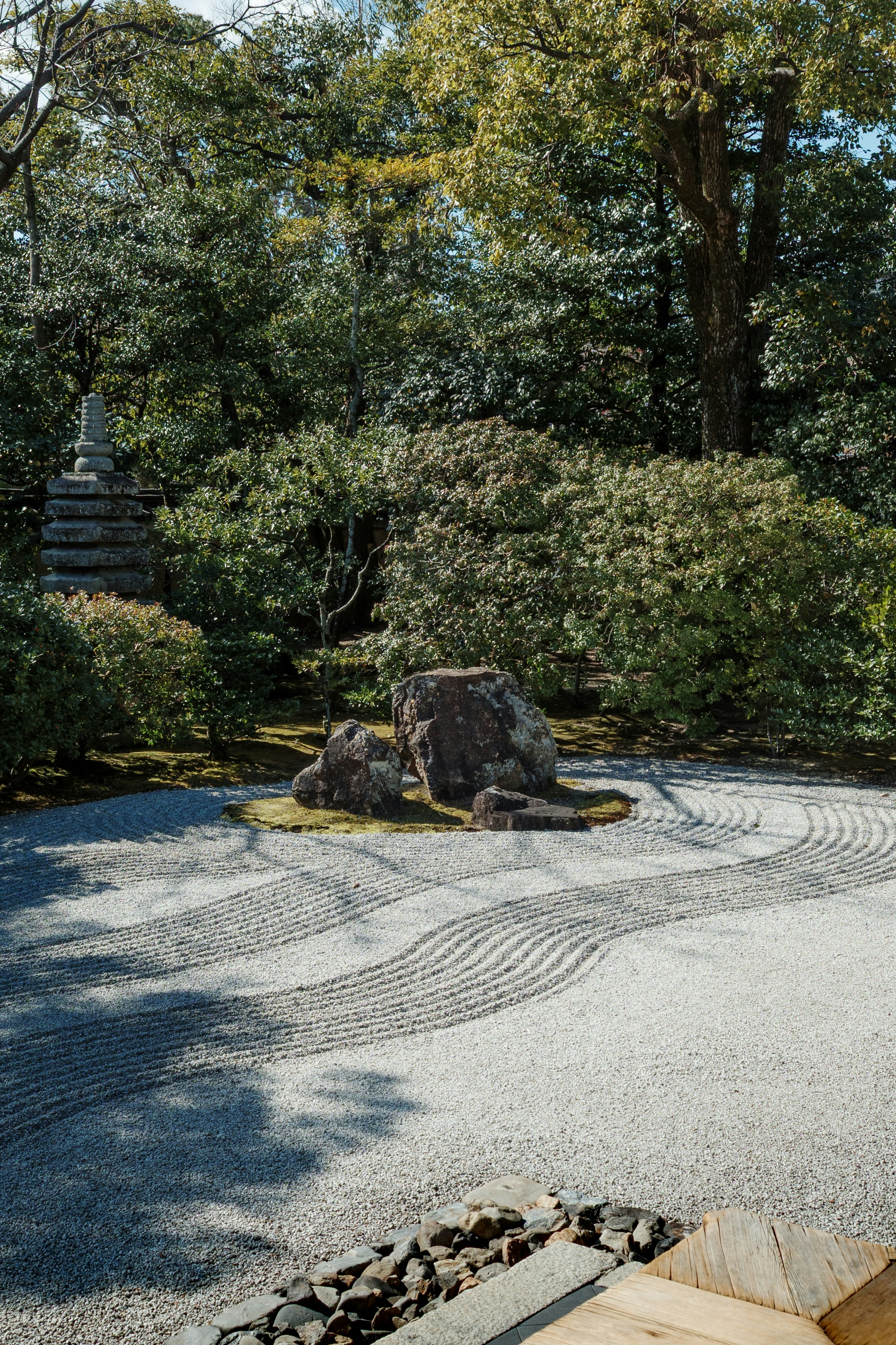 Quiet Harmony: Gravel Raked in Light and Shadow