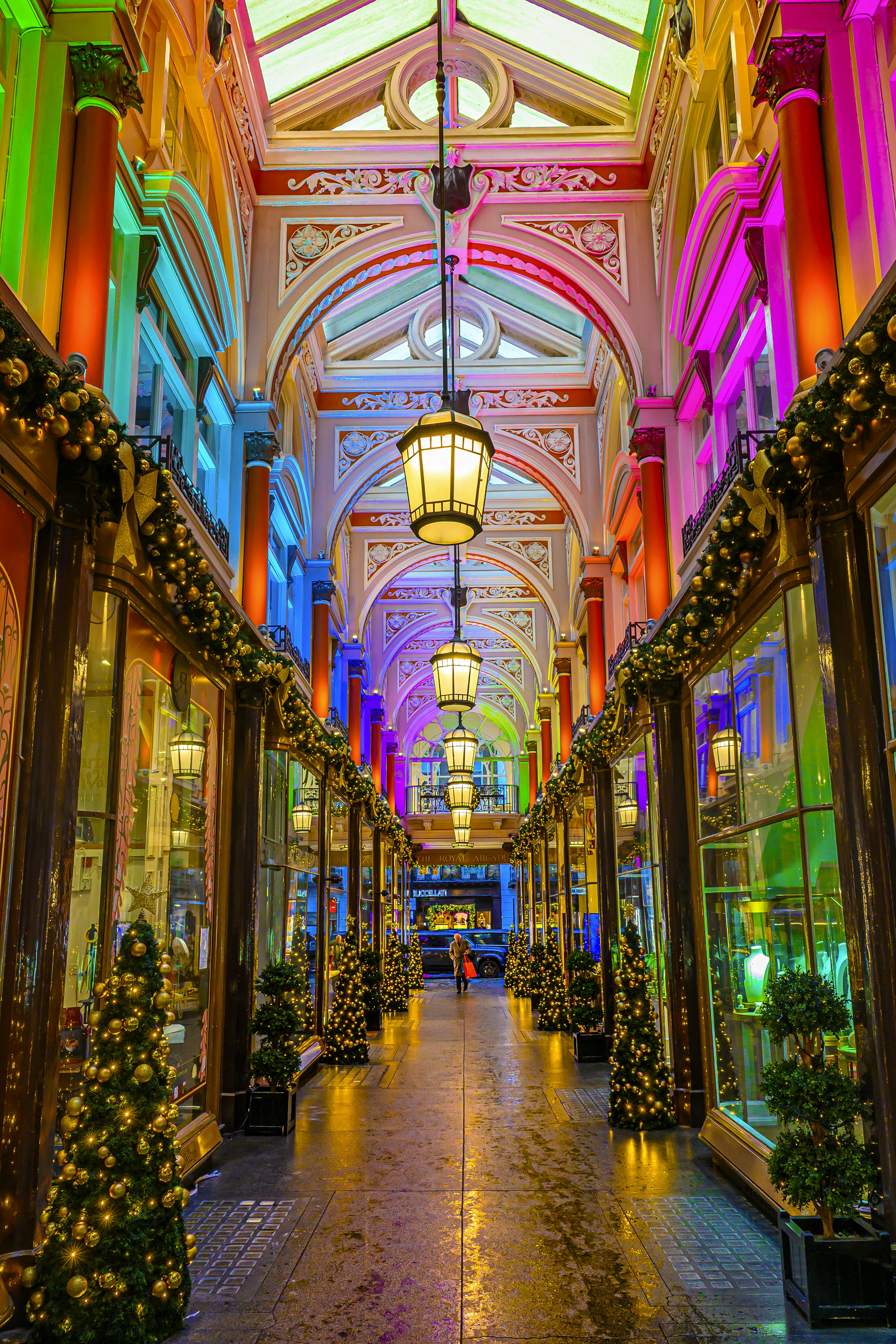 Chromatic Arcades: A Festive Corridor of Light