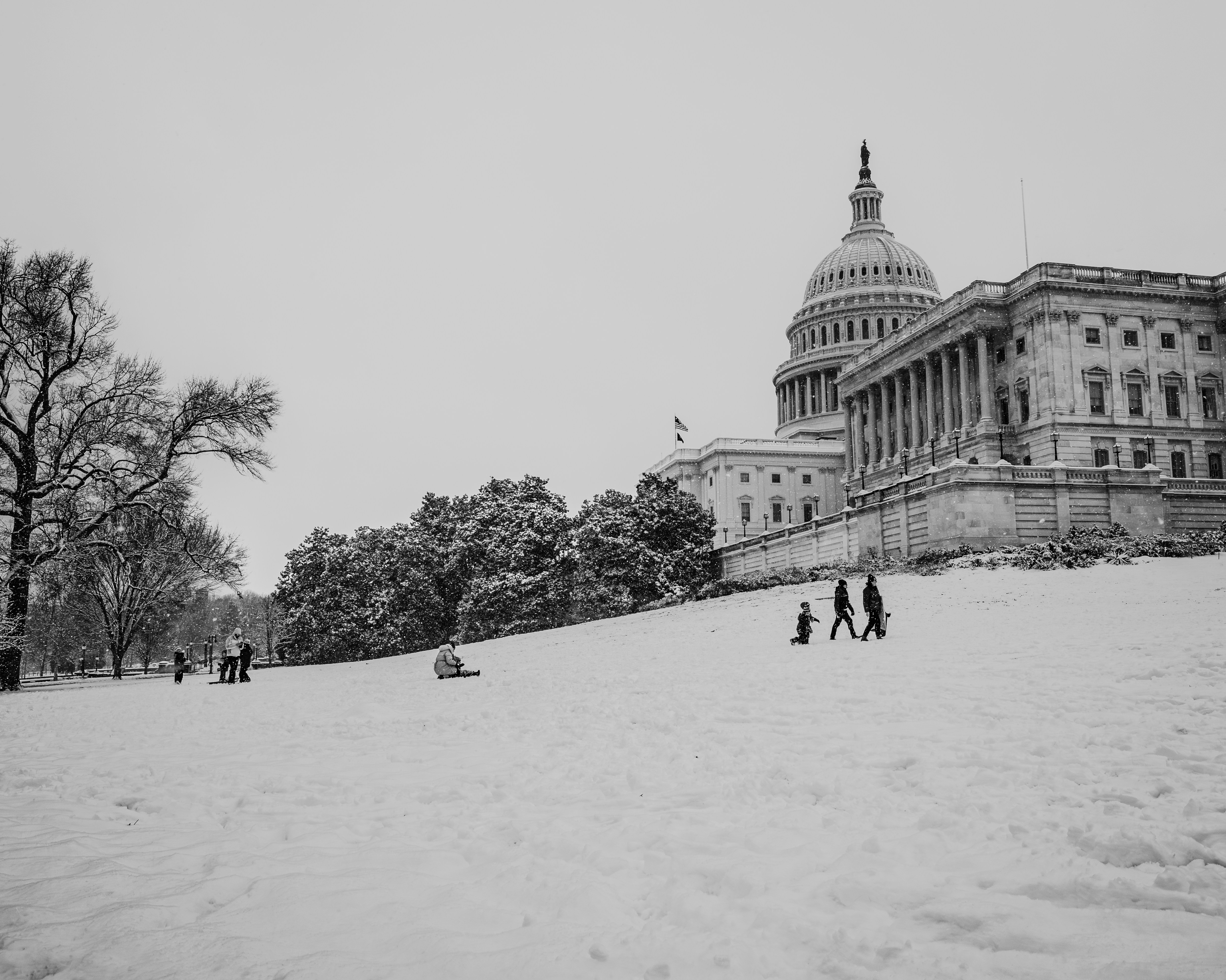 the US Capitol building with snow