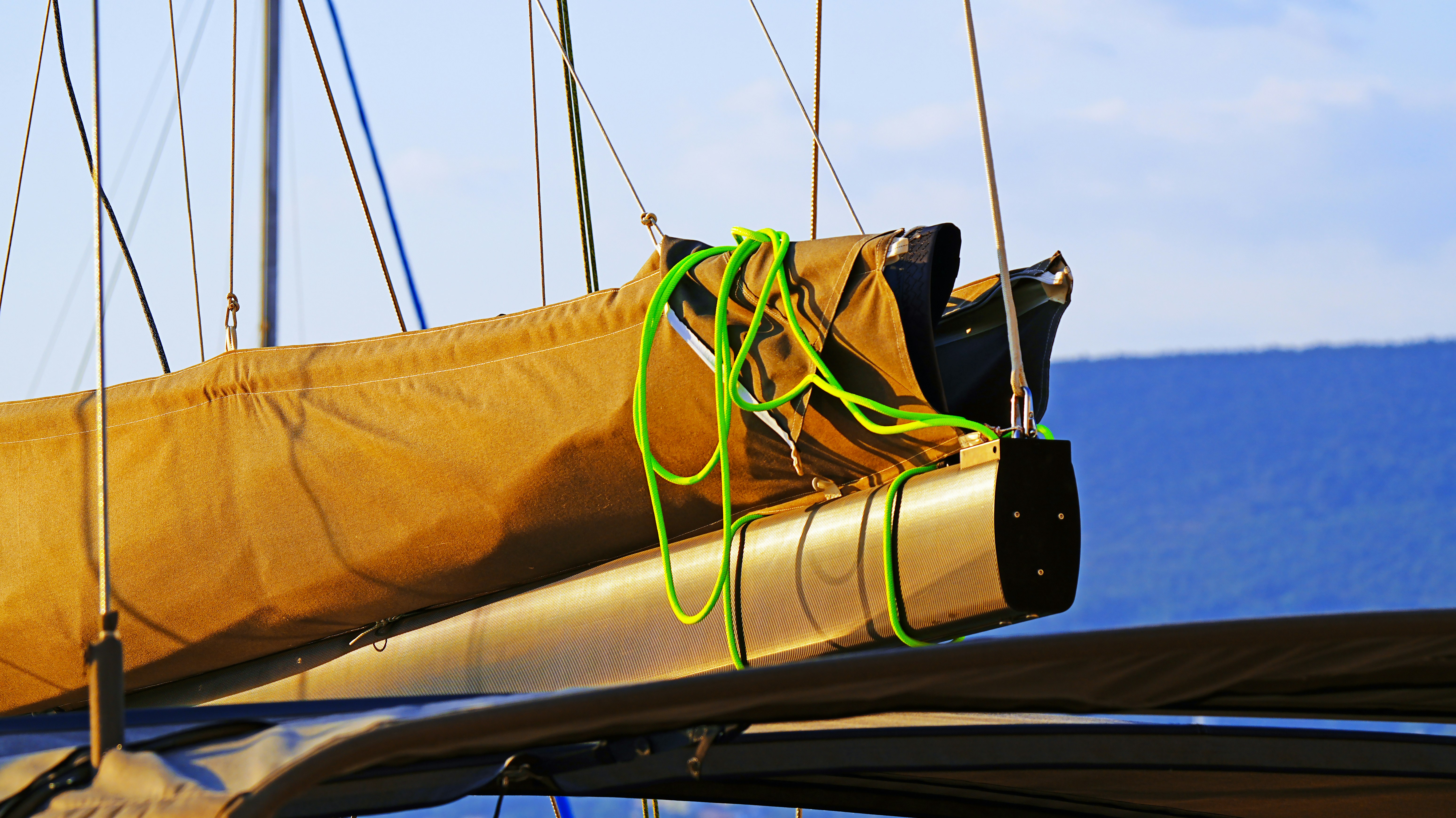 Bright Sail Strings: A Close-Up on the Rigging