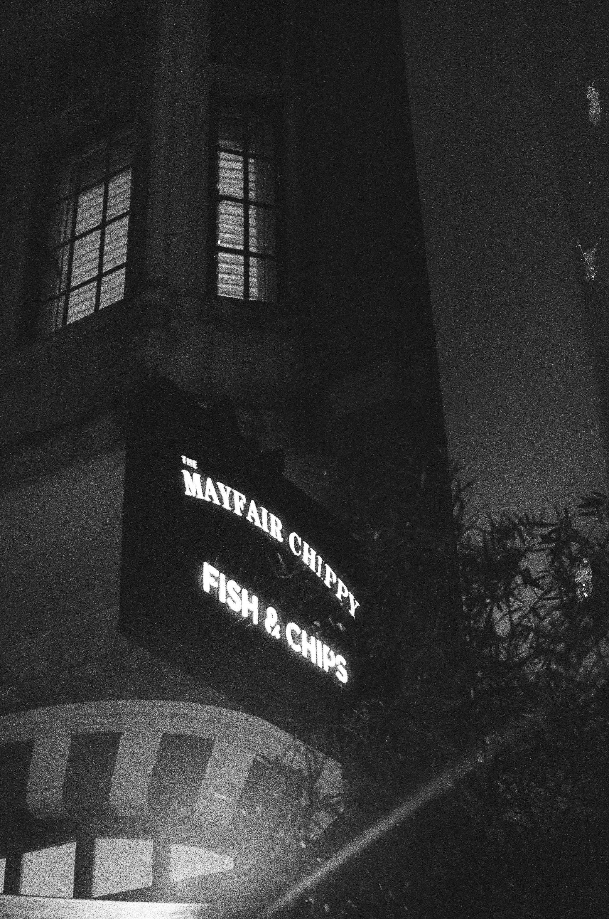 Mayfair chippy fish and chips sign at night. photo – Free Window Image ...
