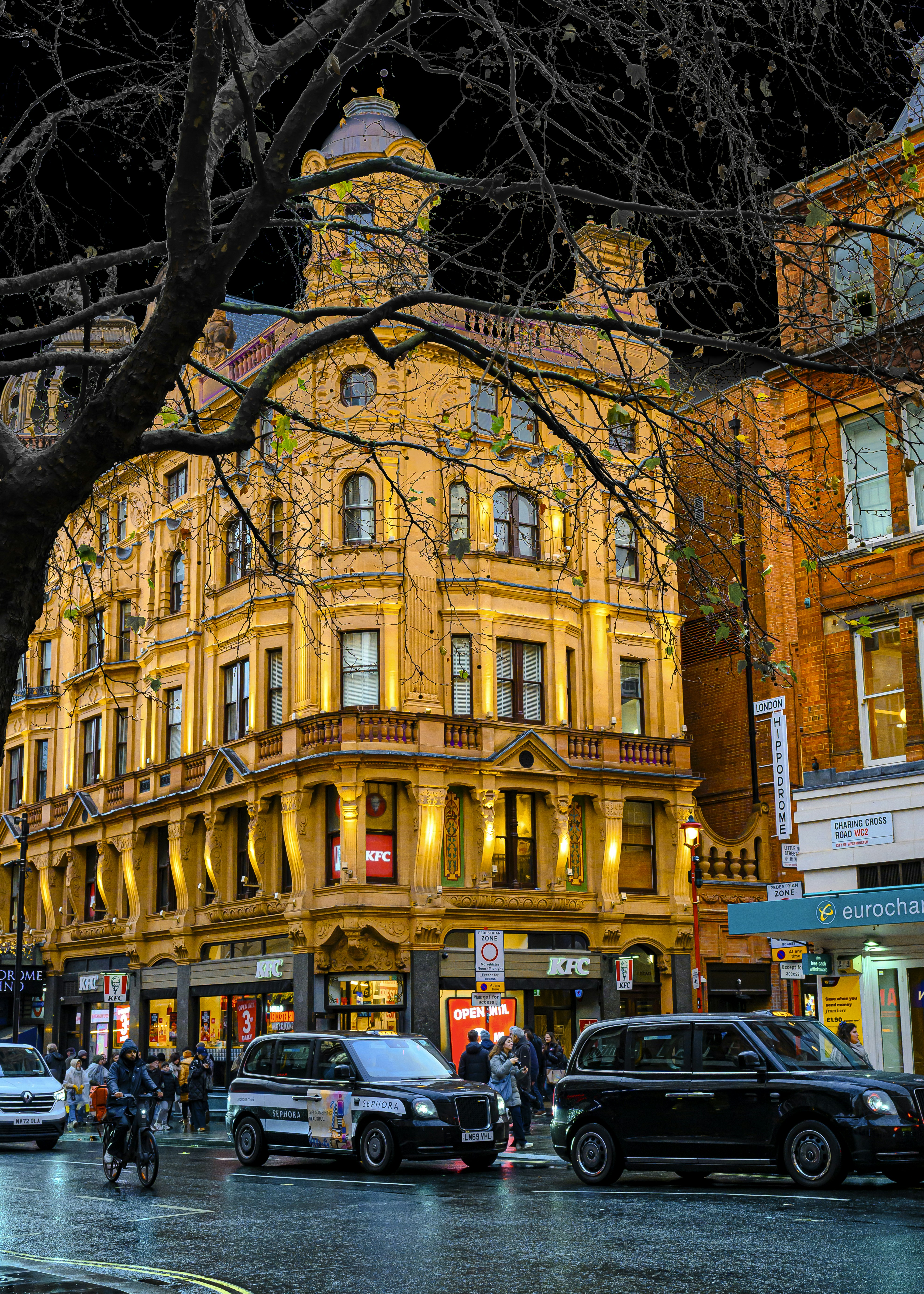 Golden Facade Amid Street Pulse