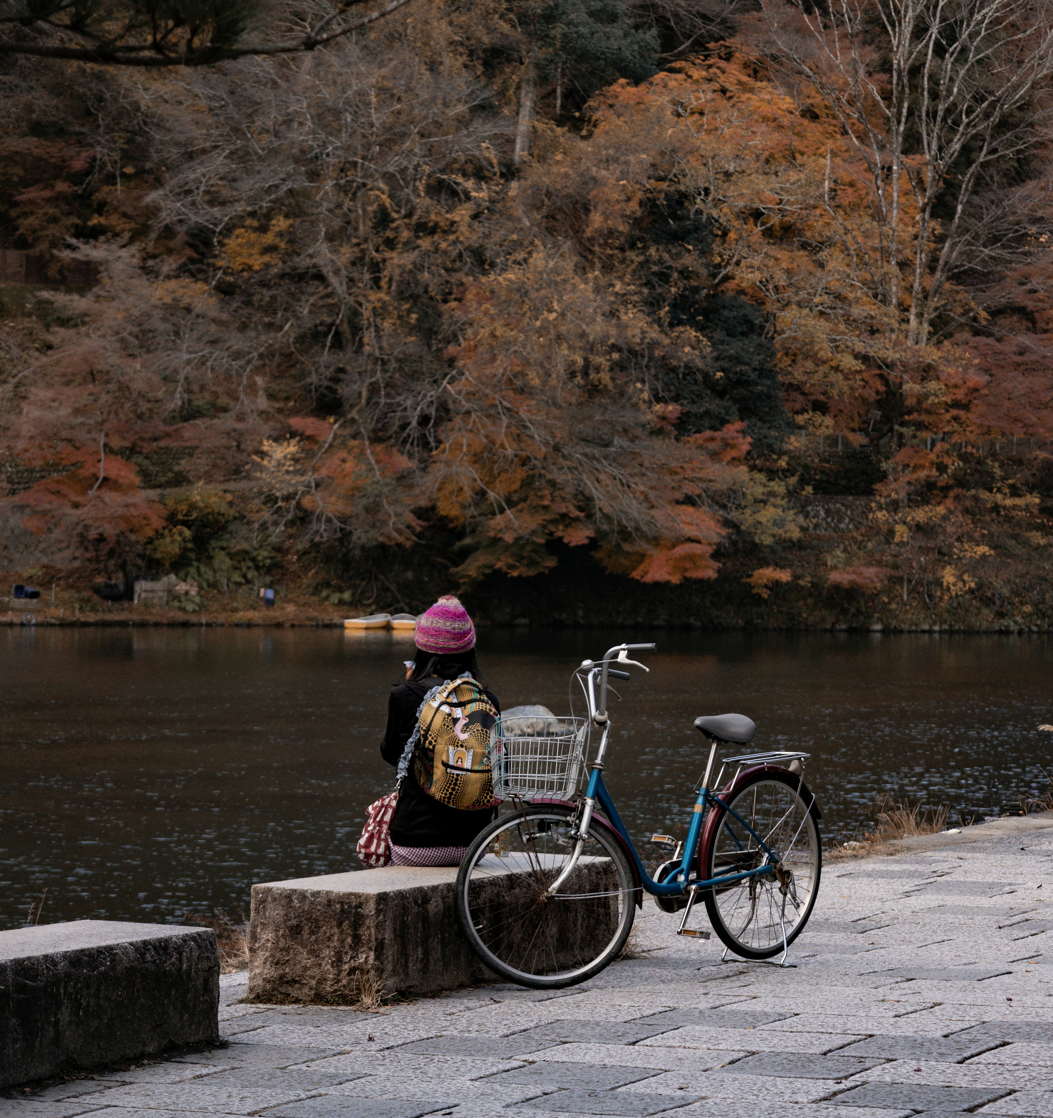 Autumn Riverside Moment: A Quiet Stop with a Bicycle