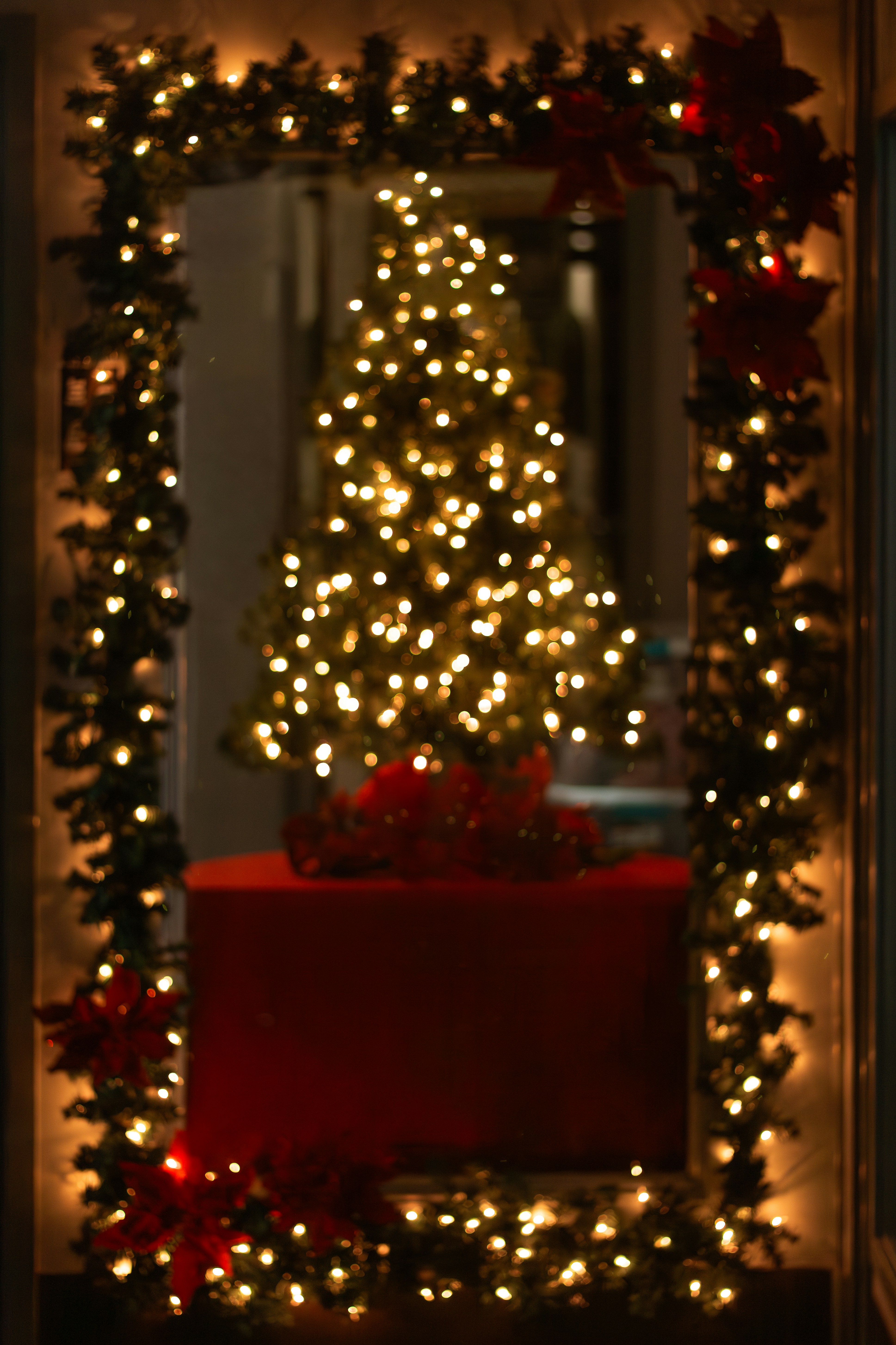 Christmas tree with festive lights and decorations photo – Free ...
