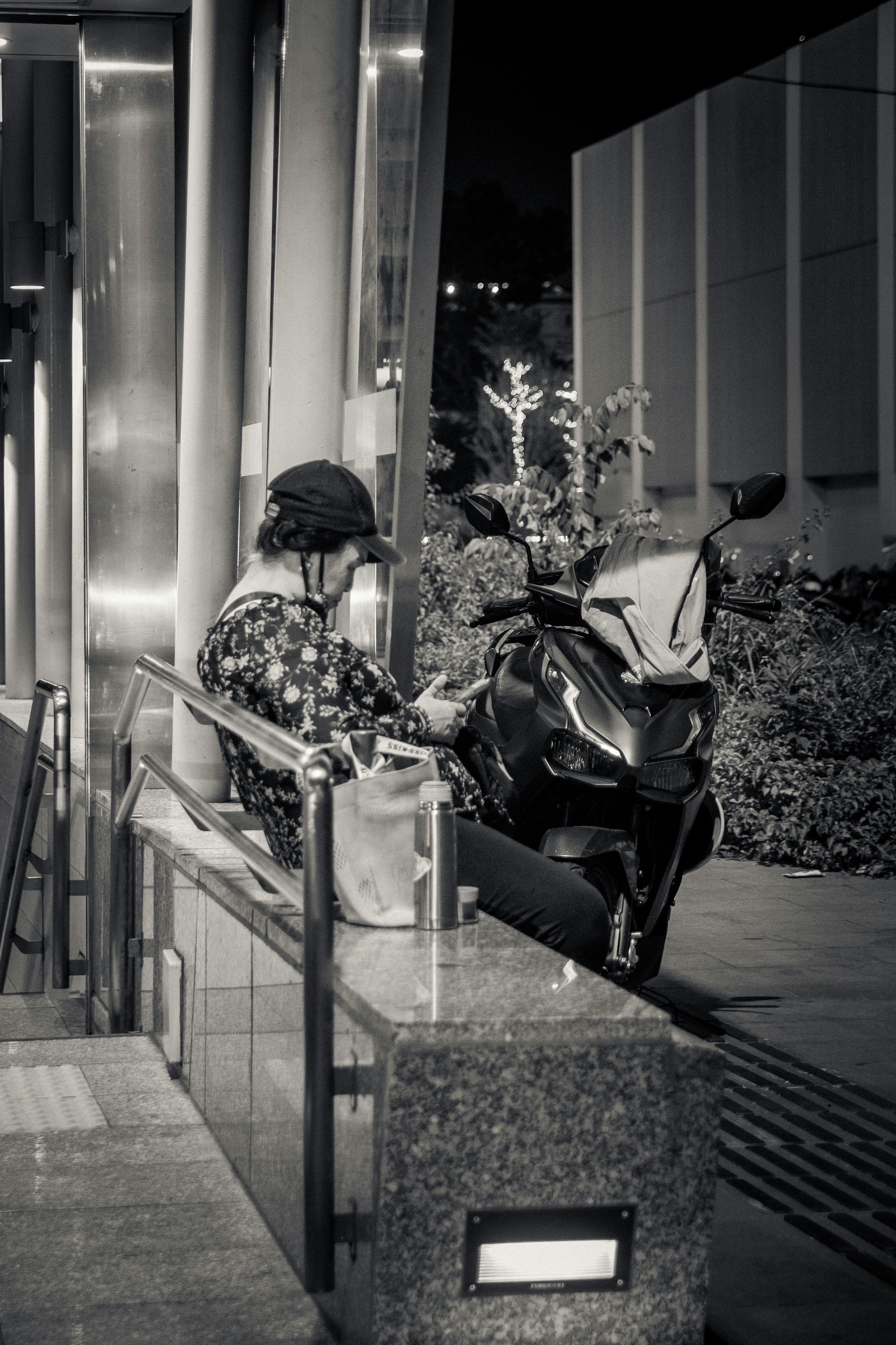 Evening Quiet by the Railing: A Woman with a Scooter