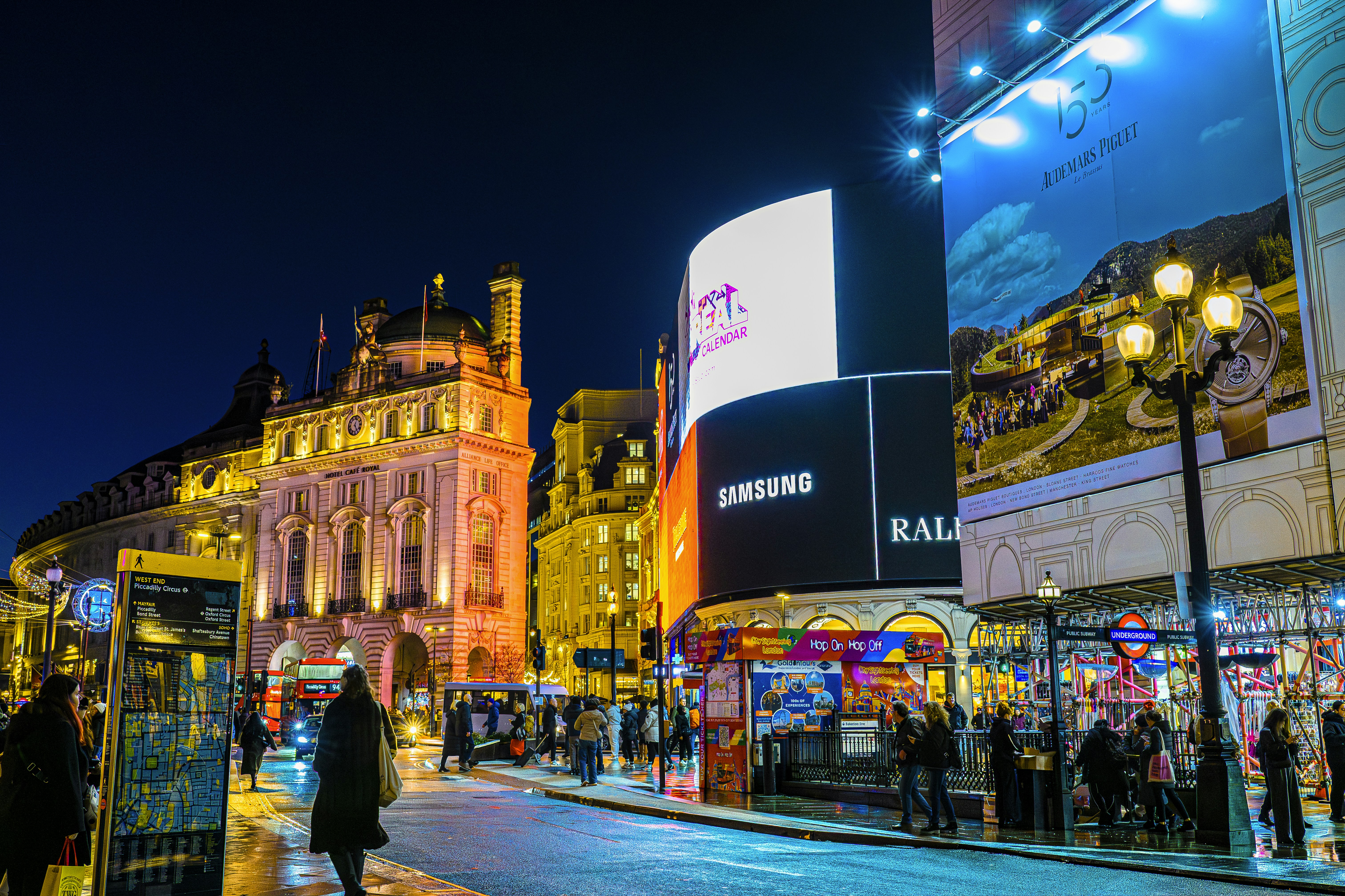 Neon Pulse on Piccadilly: Nightlife by the London Eye (implied in scene)