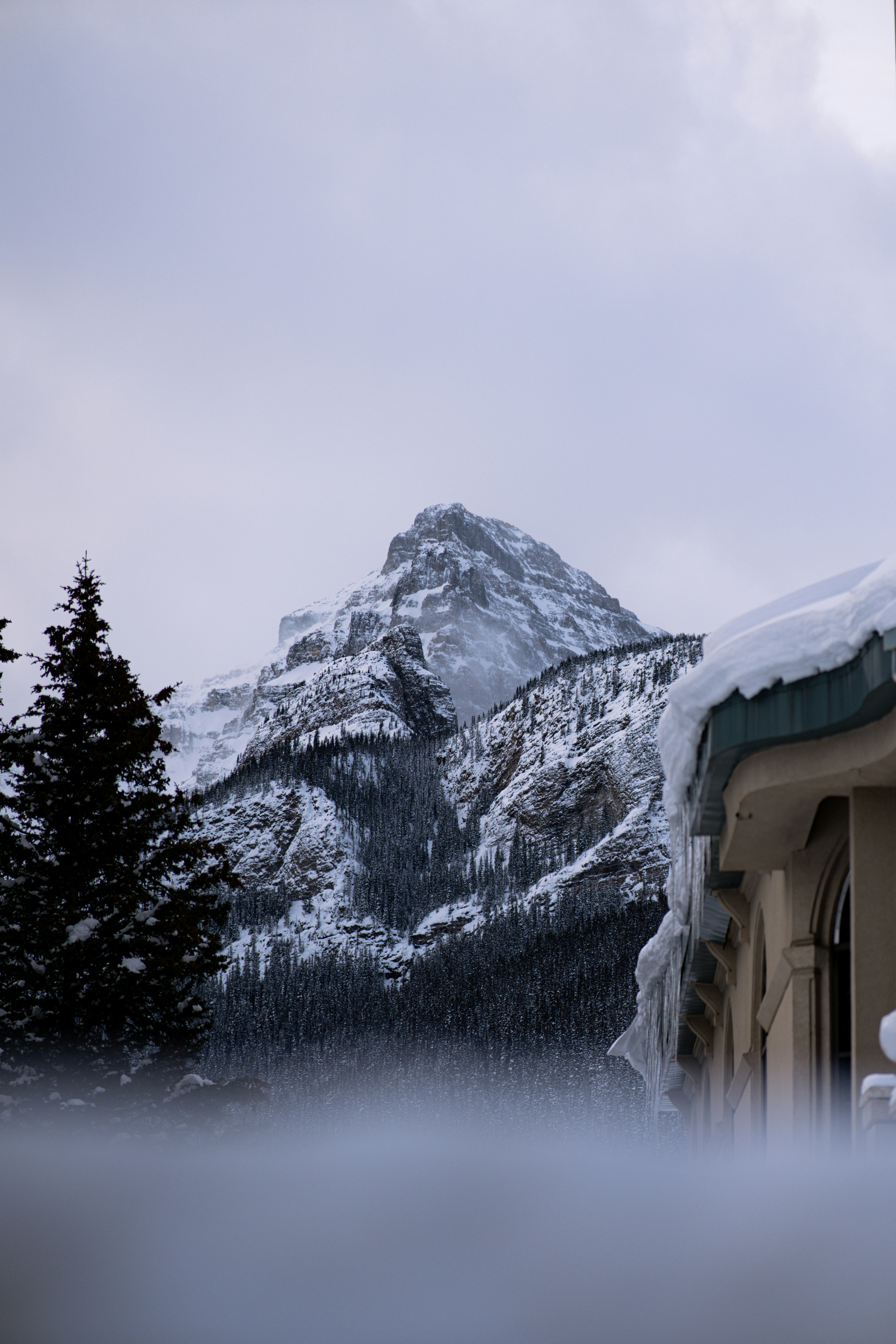 Snowbound Peak Beyond the Chalet