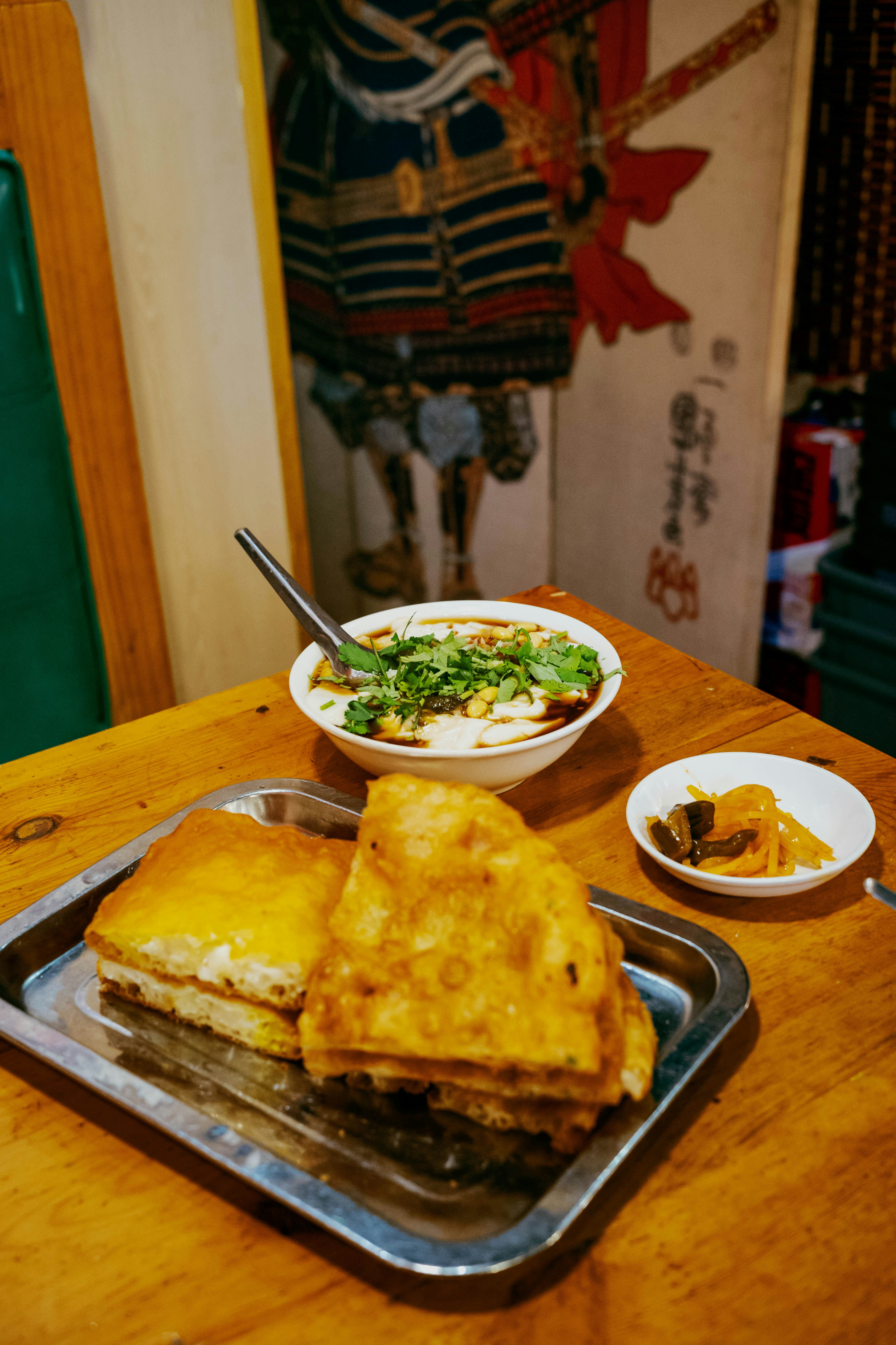 Golden Crisp on a Wooden Table: A Tasty Corner in a Quiet Eatery