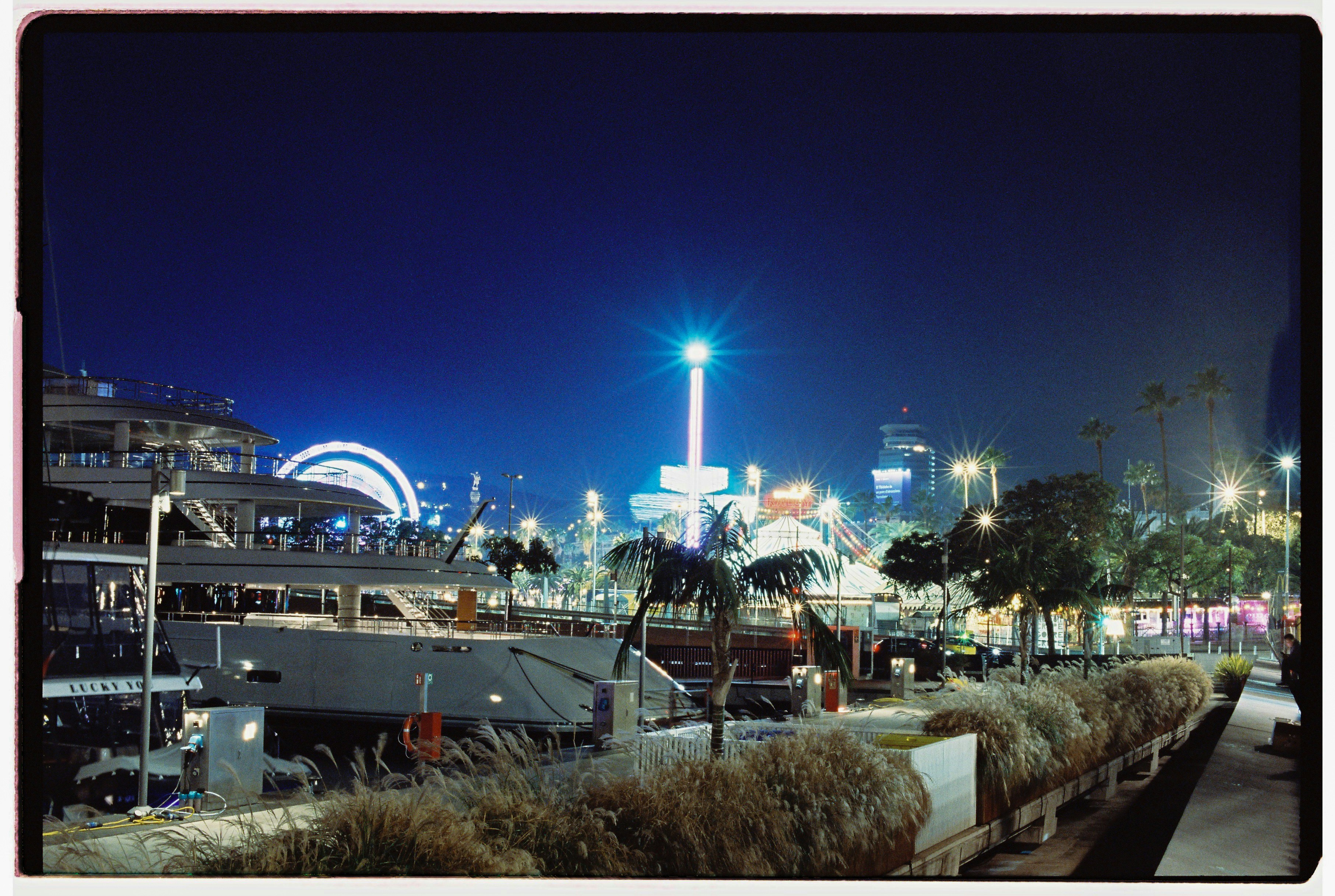 Night Roller Coaster Lights Over Marina Walk