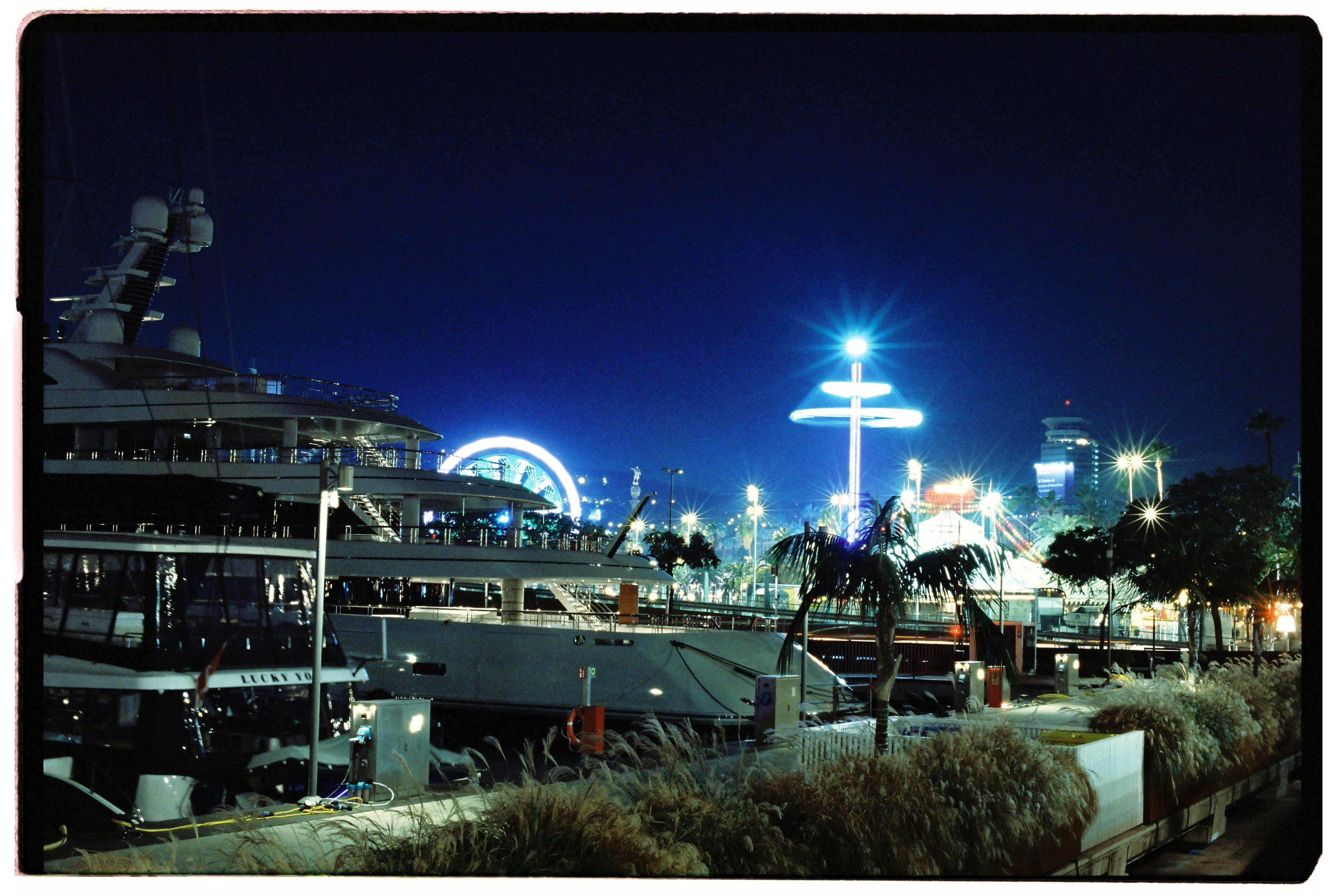 Night Harbor: Neon Lights Reflect on a Quiet Marina