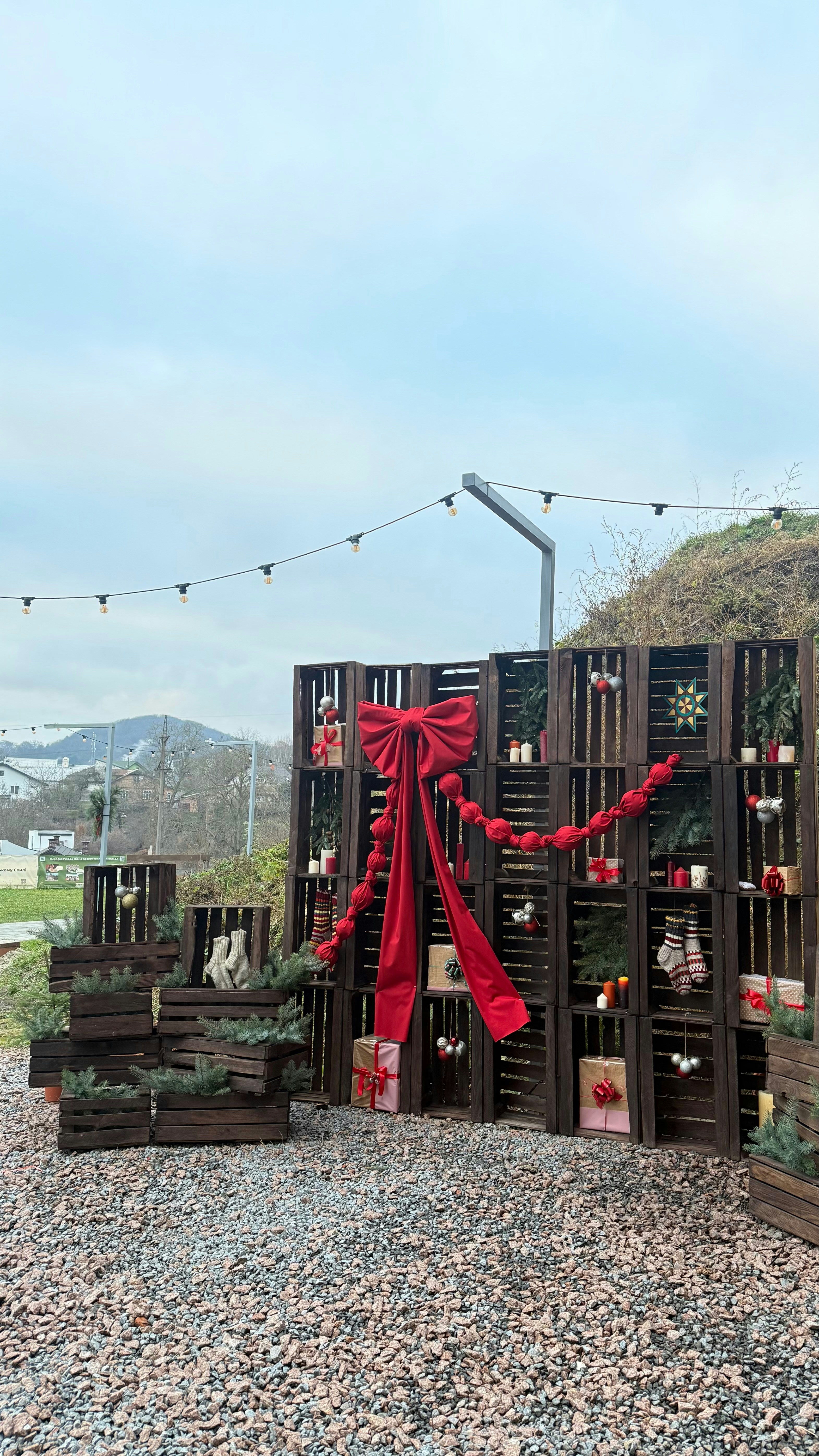 Holiday Display Built from Wooden Crates