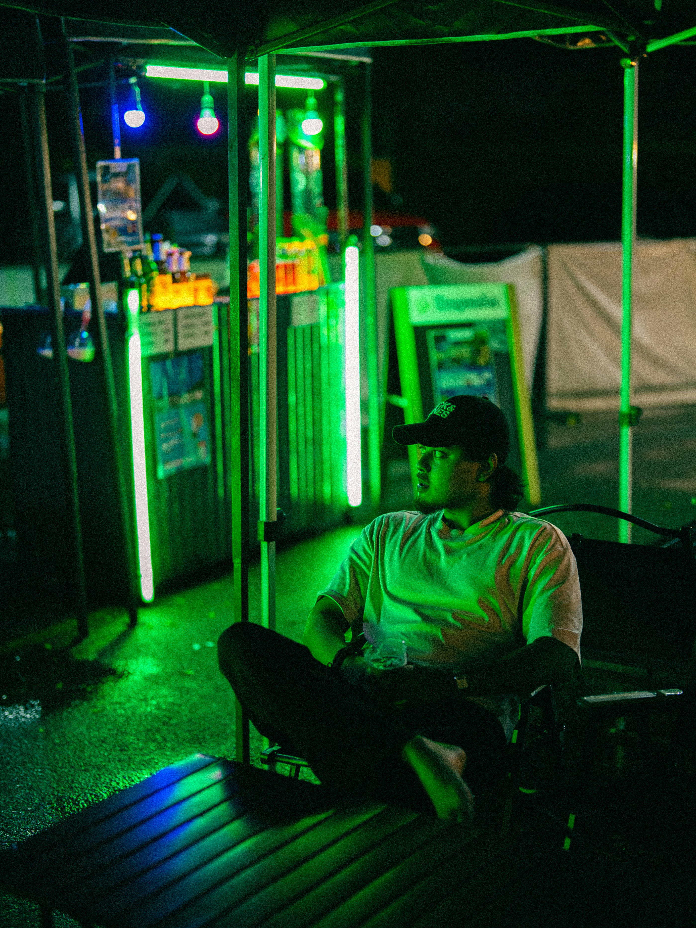 Neon-lit Quiet: A Night at the Outdoor Bar