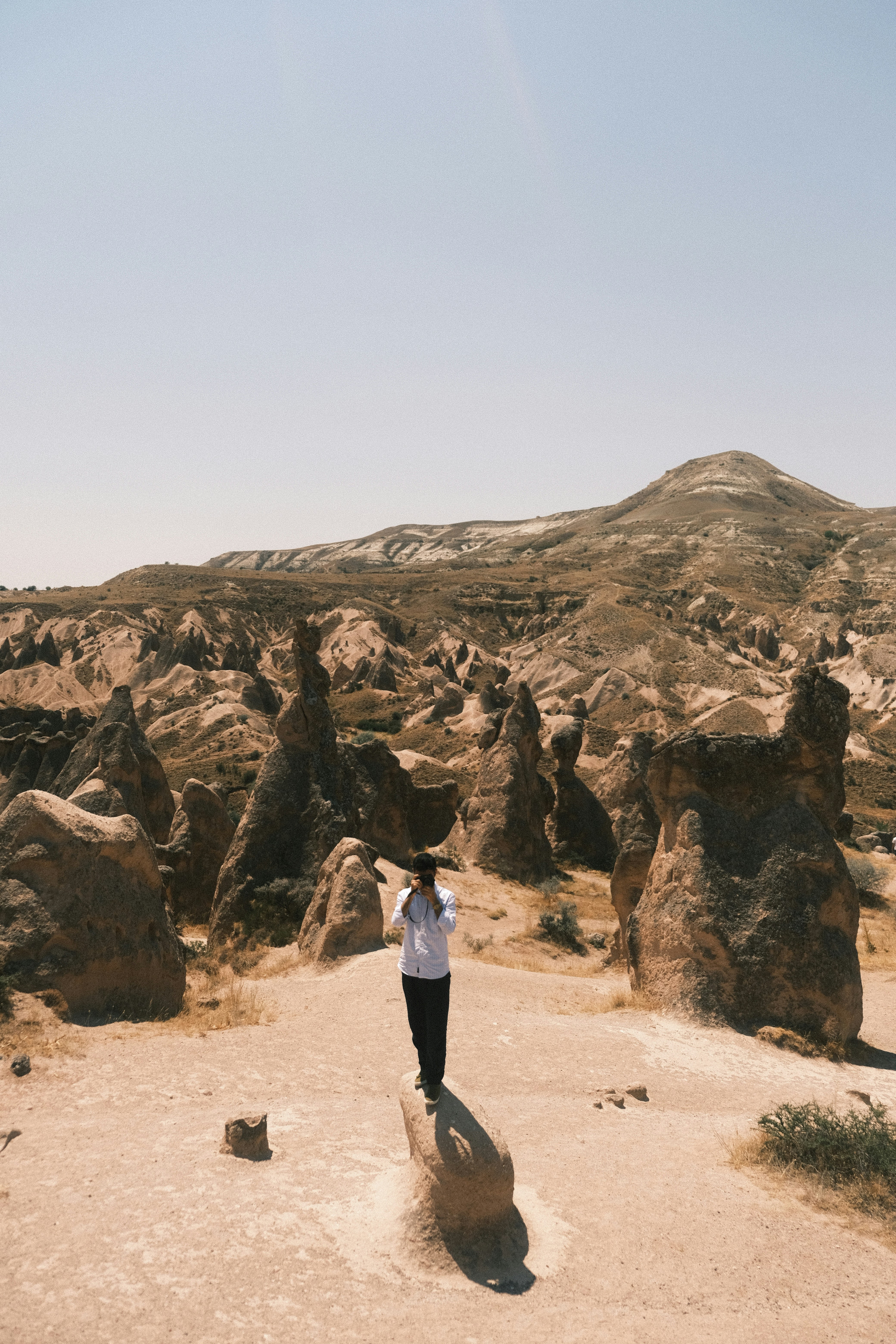Desert Choir of Spires: A lone photographer amid rugged hoodoo formations