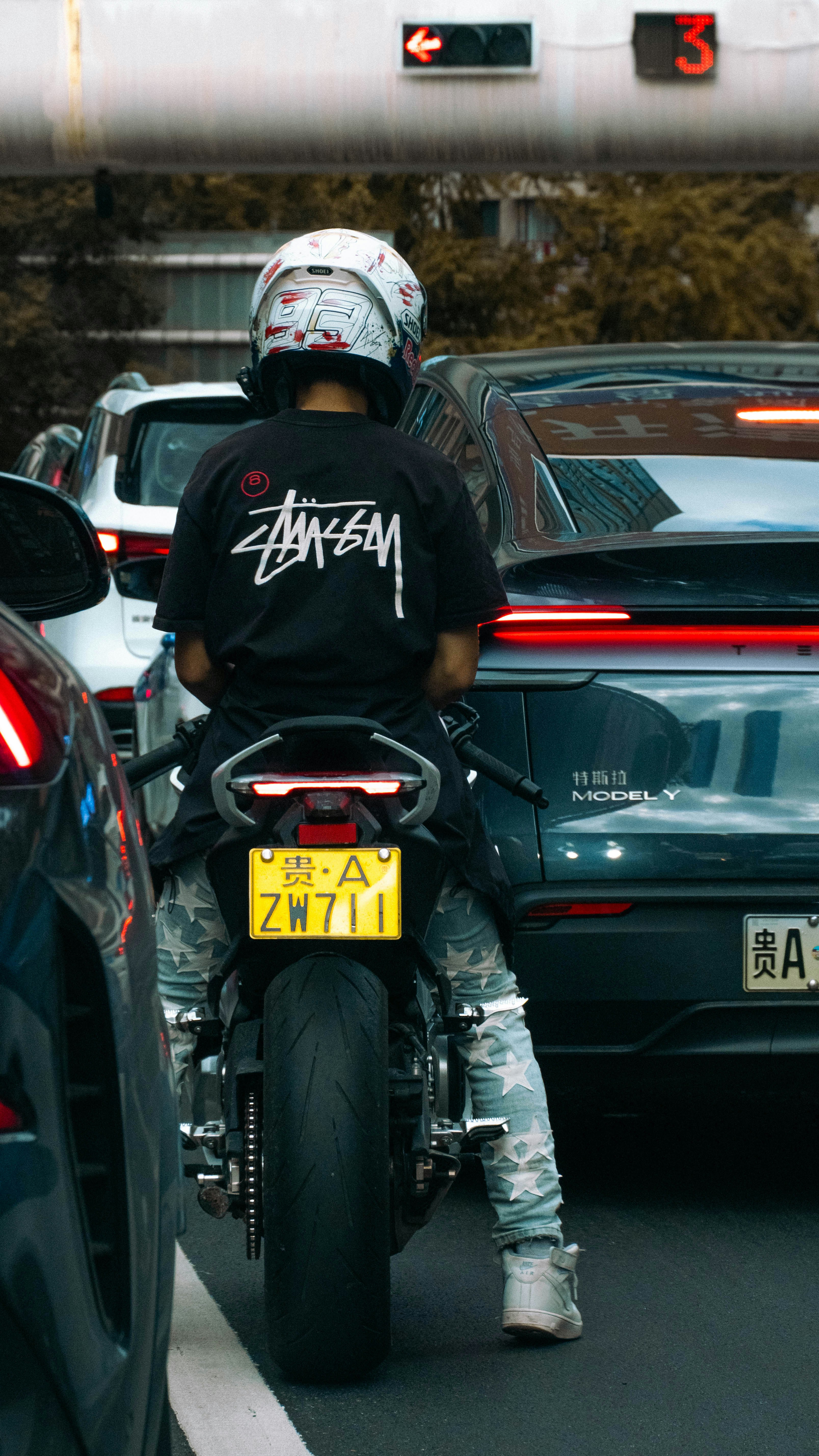 Rider in the Flow: Motorcycle Meet Among Glassy City Lines