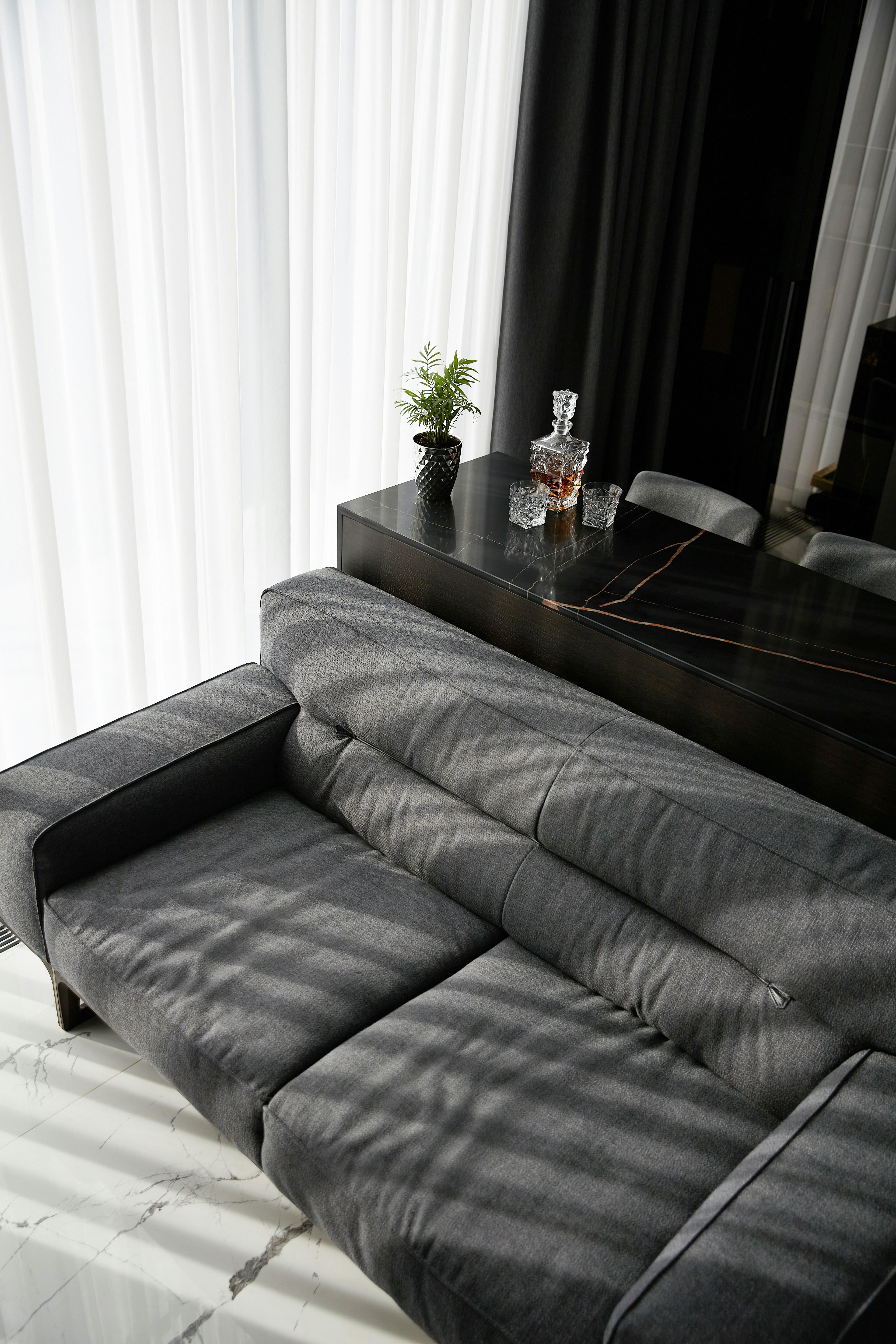 Modern living room with gray sofa and marble table. photo – Free ...