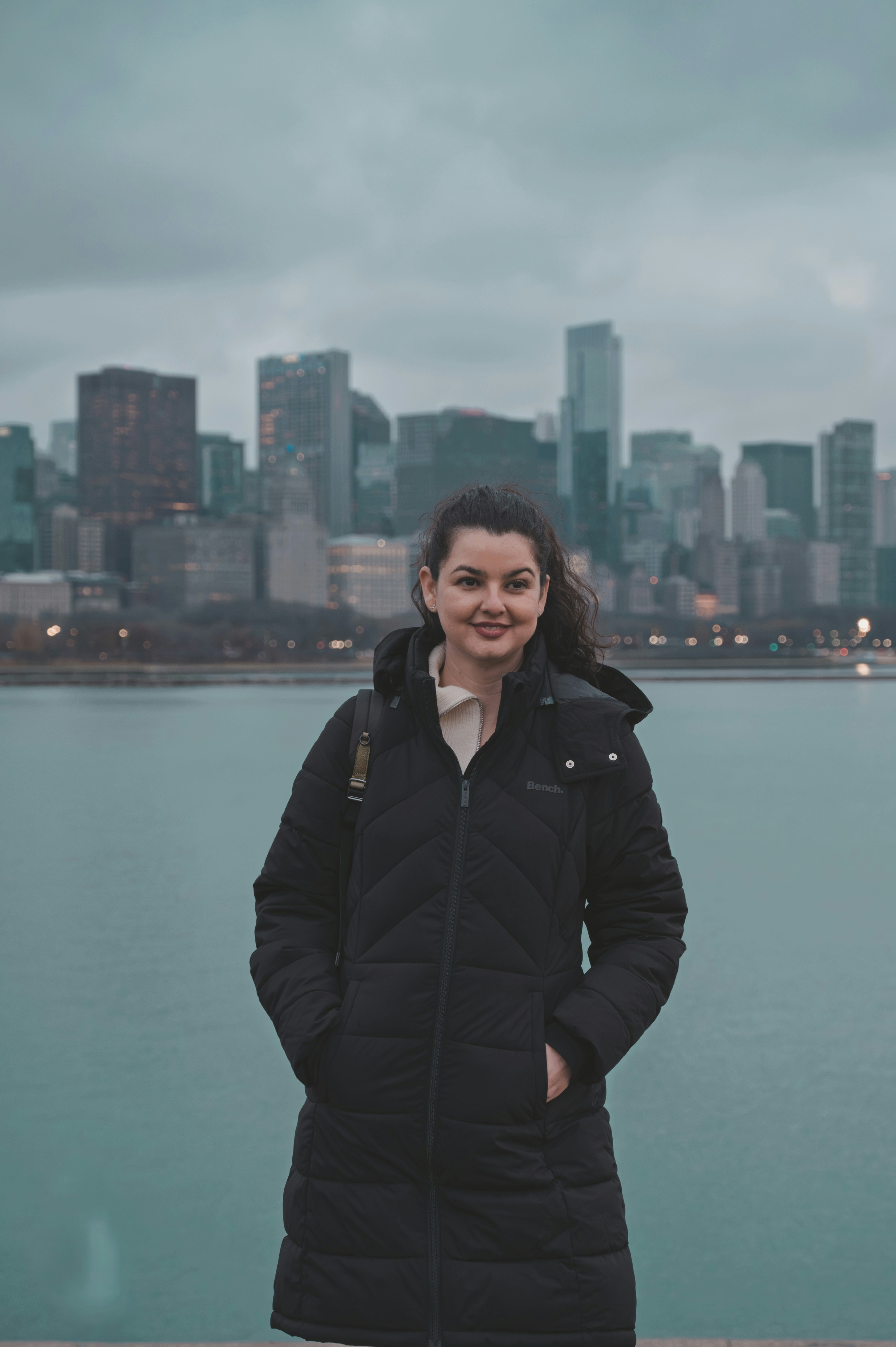 Winter Portrait Against a Cityscape